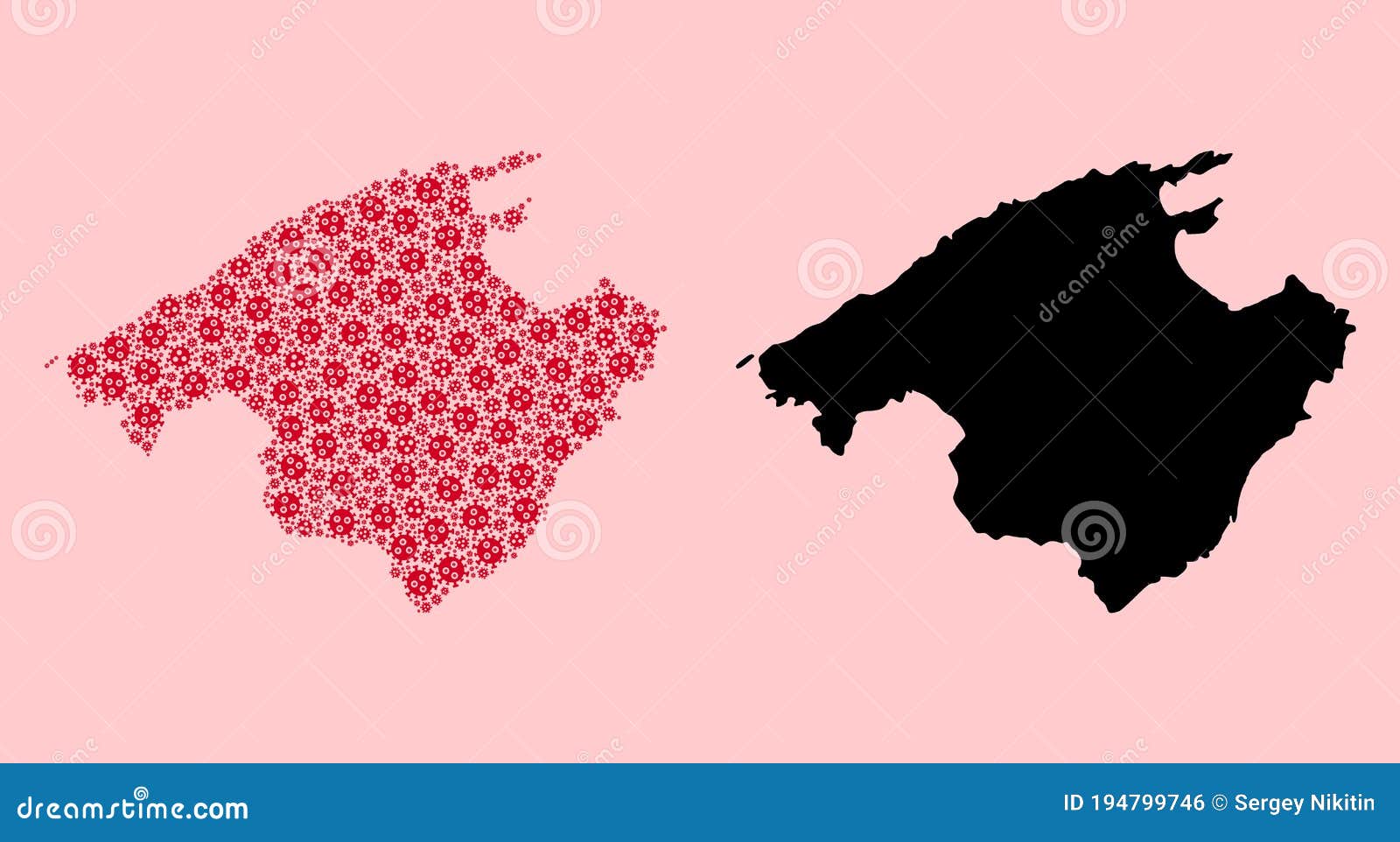 Vector Collage Map of Majorca of Coronavirus Particles and Solid Map ...