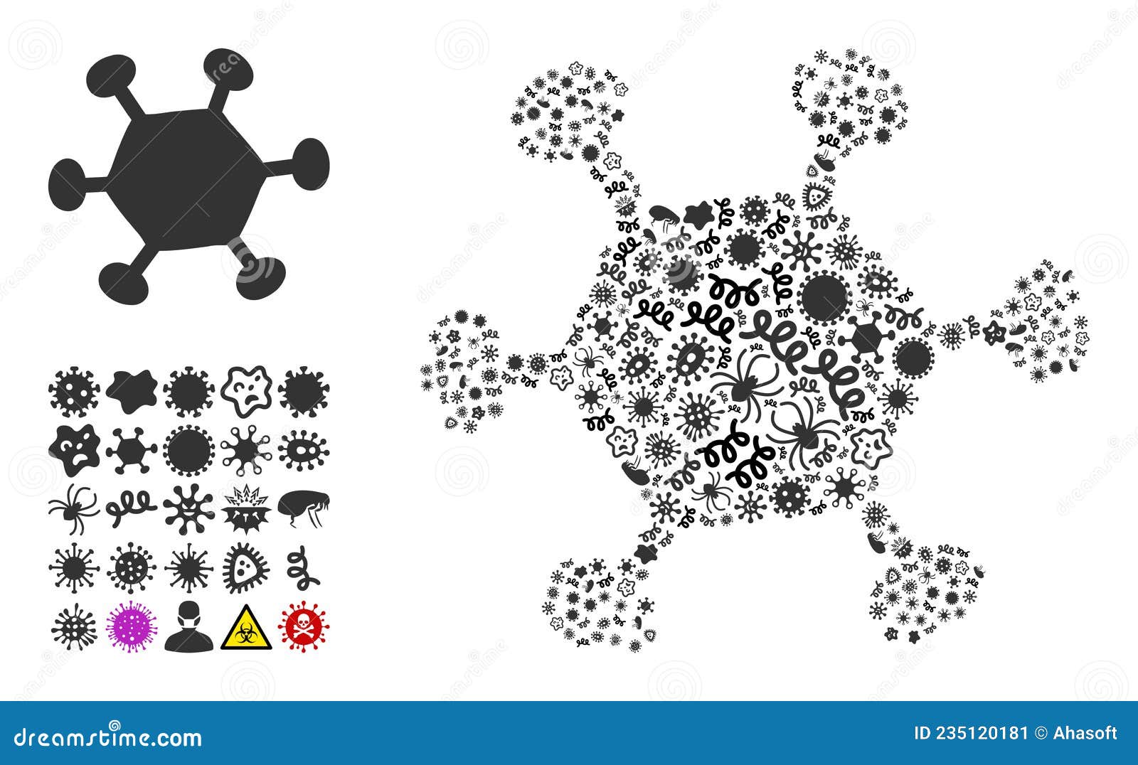 Mosaic Parasite Microbe Icon of Flu Microbes Stock Vector ...