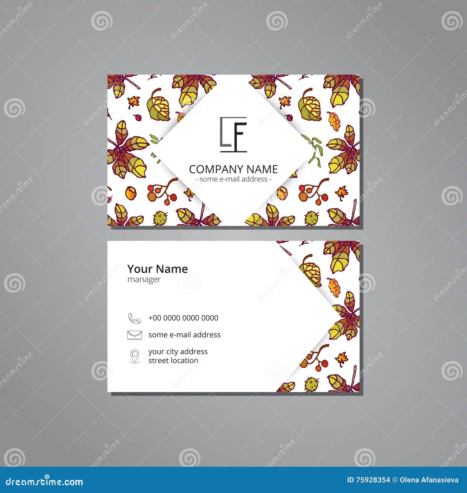 Vector Visit Card Template with Pattern Autumn Leaves Stock Vector ...
