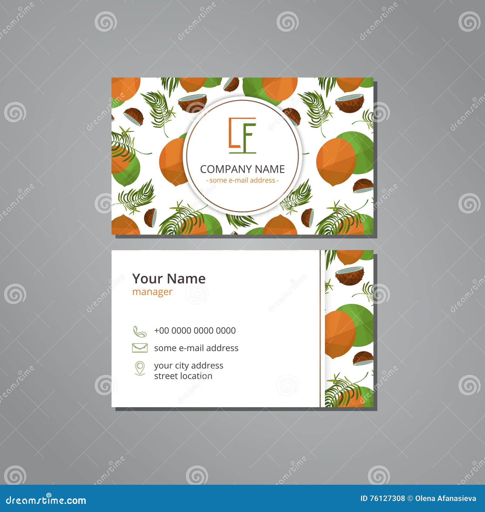 Vector Visit Card Template with Pattern Coconut and Leaves Stock Vector ...