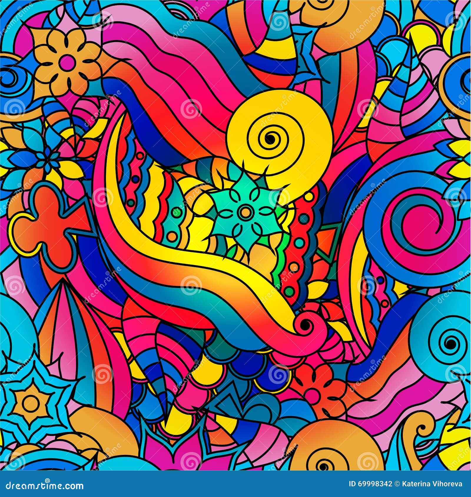 Vector Vivid Seamless Abstract Hand Drawn Pattern Stock Vector ...