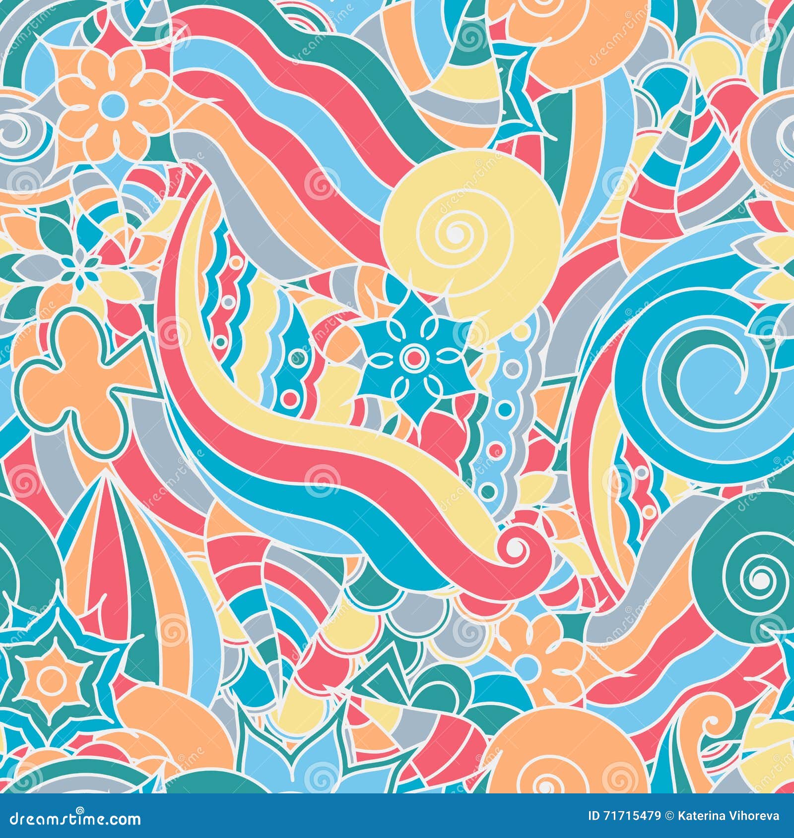 Vector Vivid Seamless Abstract Hand Drawn Pattern Stock Vector ...