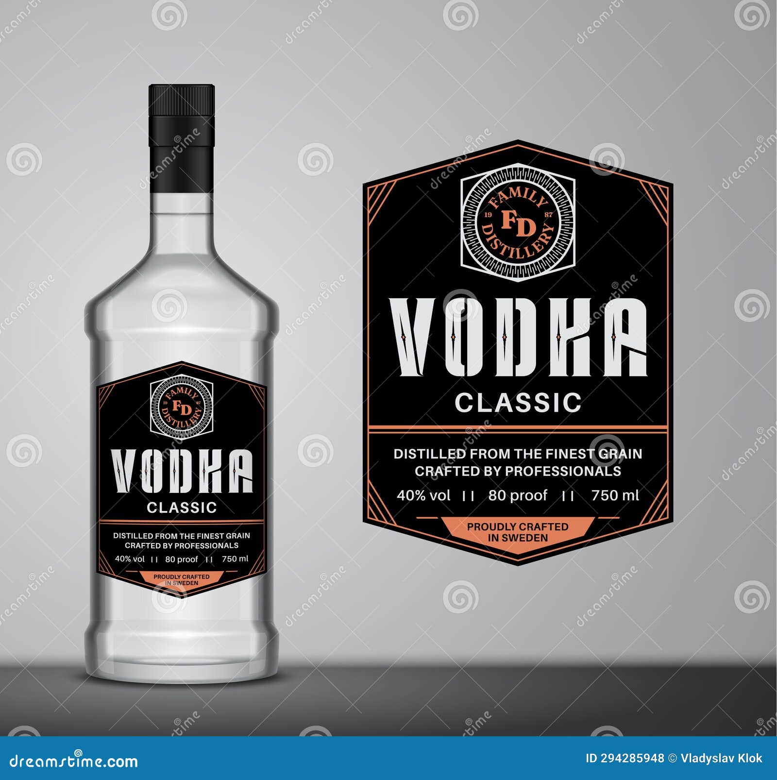 Vector Vodka Label. Vodka Glass Bottle Mockup Stock Vector ...