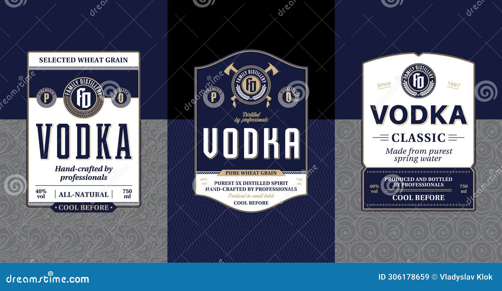 Vector Vodka Vintage Labels Stock Vector - Illustration of craft, logo ...