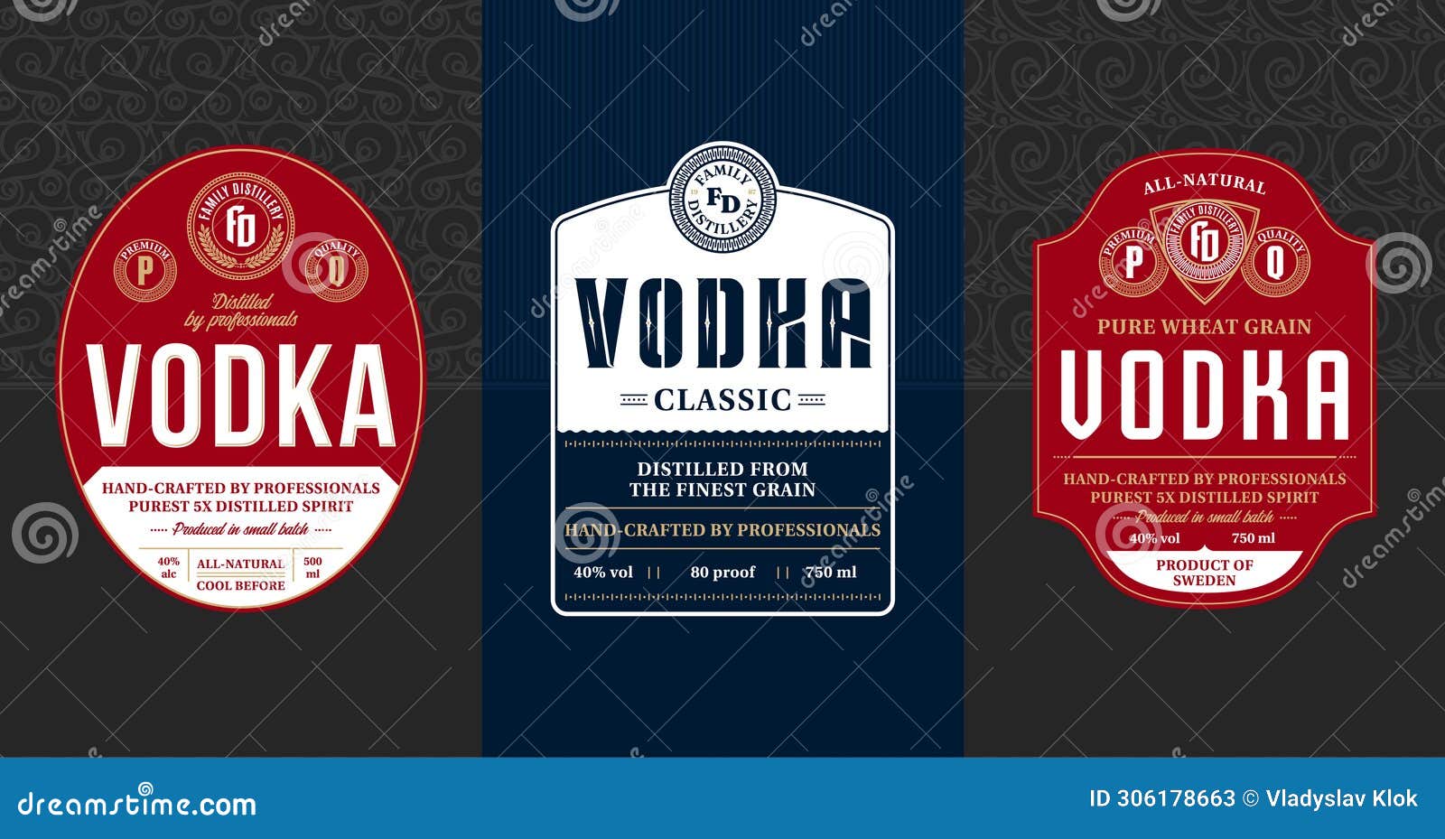 Vector Vodka Vintage Labels Stock Vector - Illustration of hard, design ...