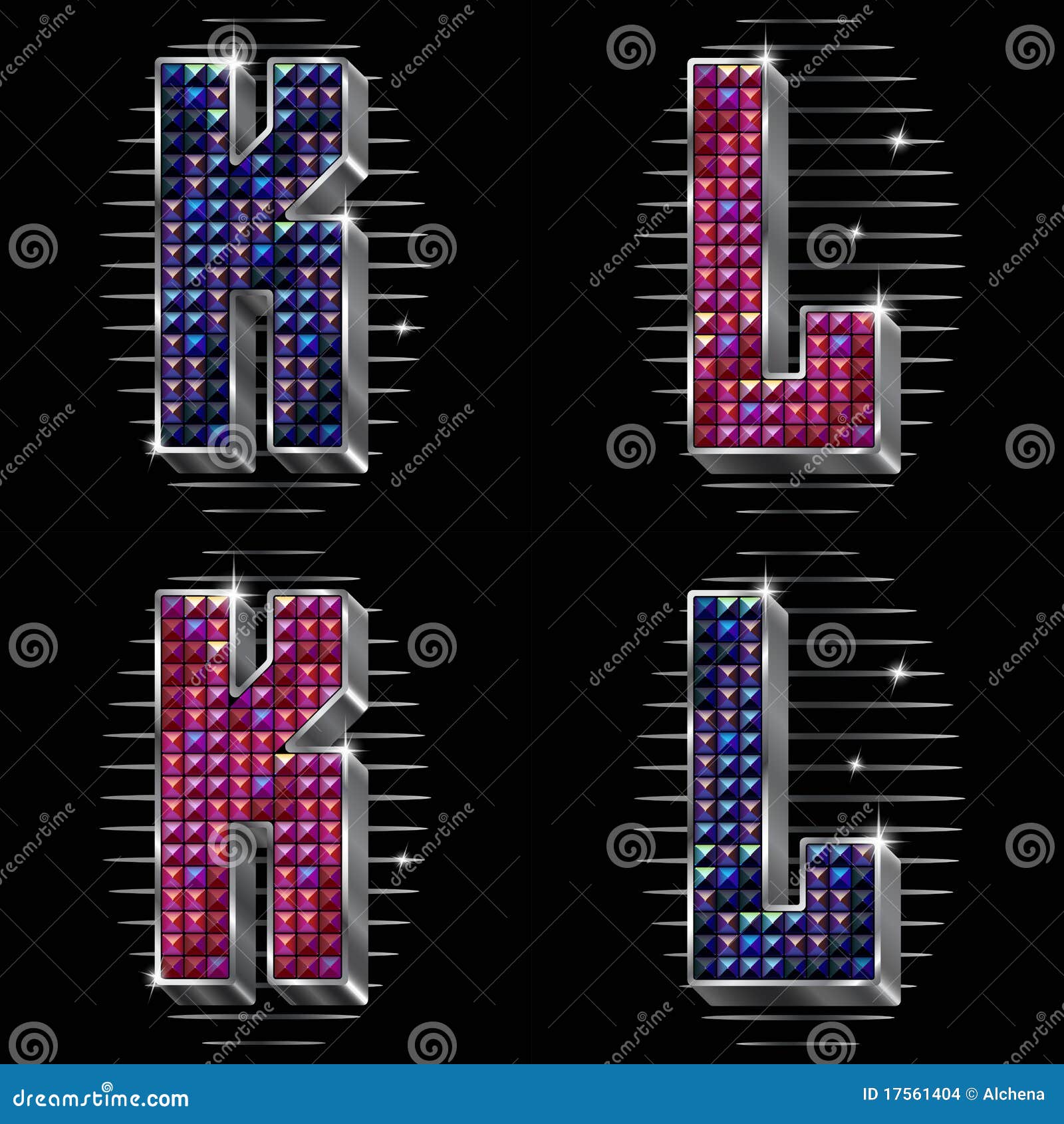 Vector Volume Letters K,L with Shiny Rhinestones Stock Vector ...