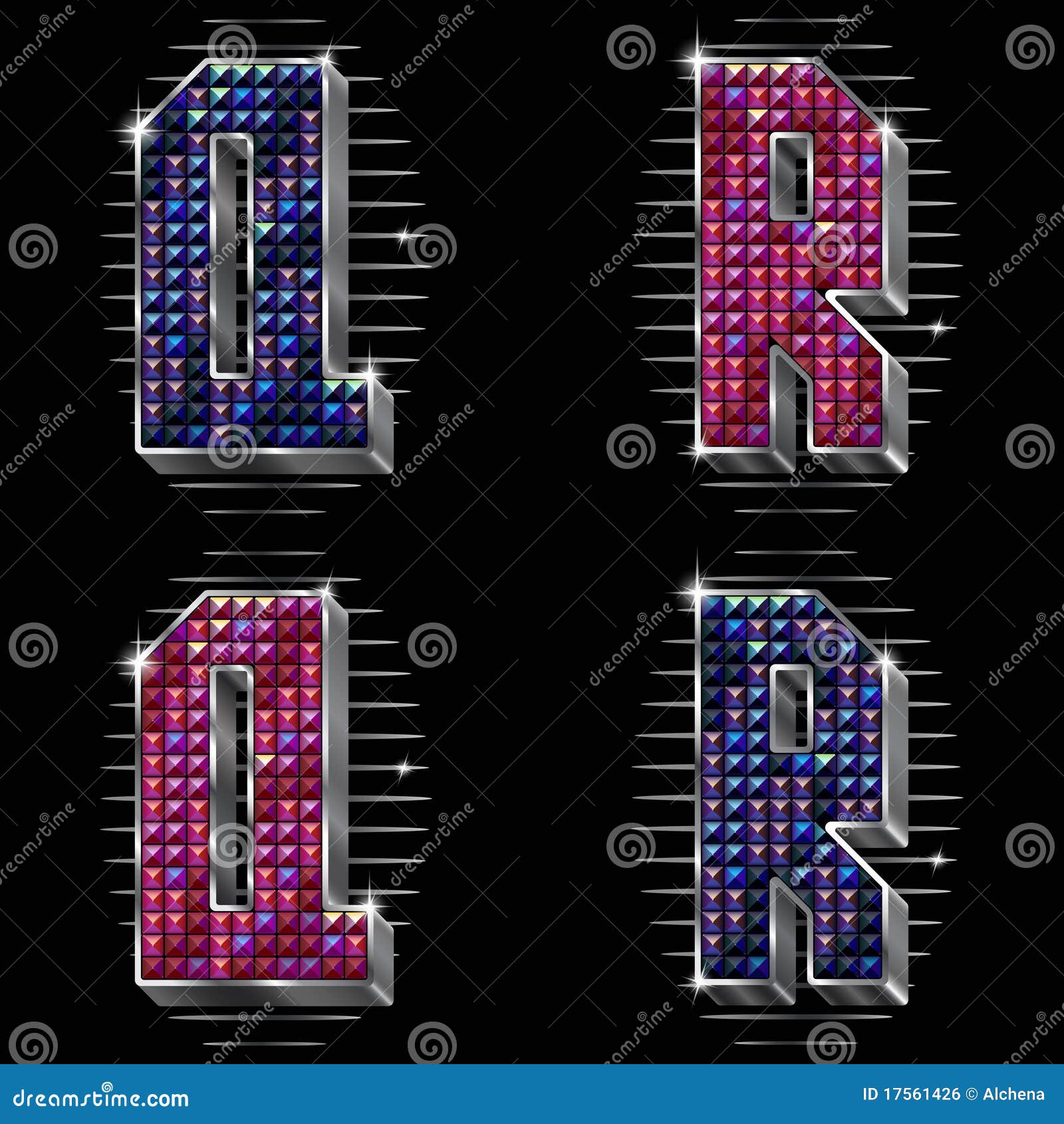 Vector Volume Letters Q,R with Shiny Rhinestones Stock Vector ...
