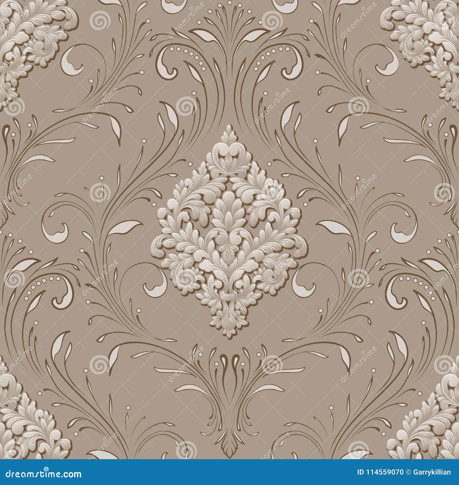 Vector Volumetric Damask Seamless Pattern Element. Elegant Luxury ...