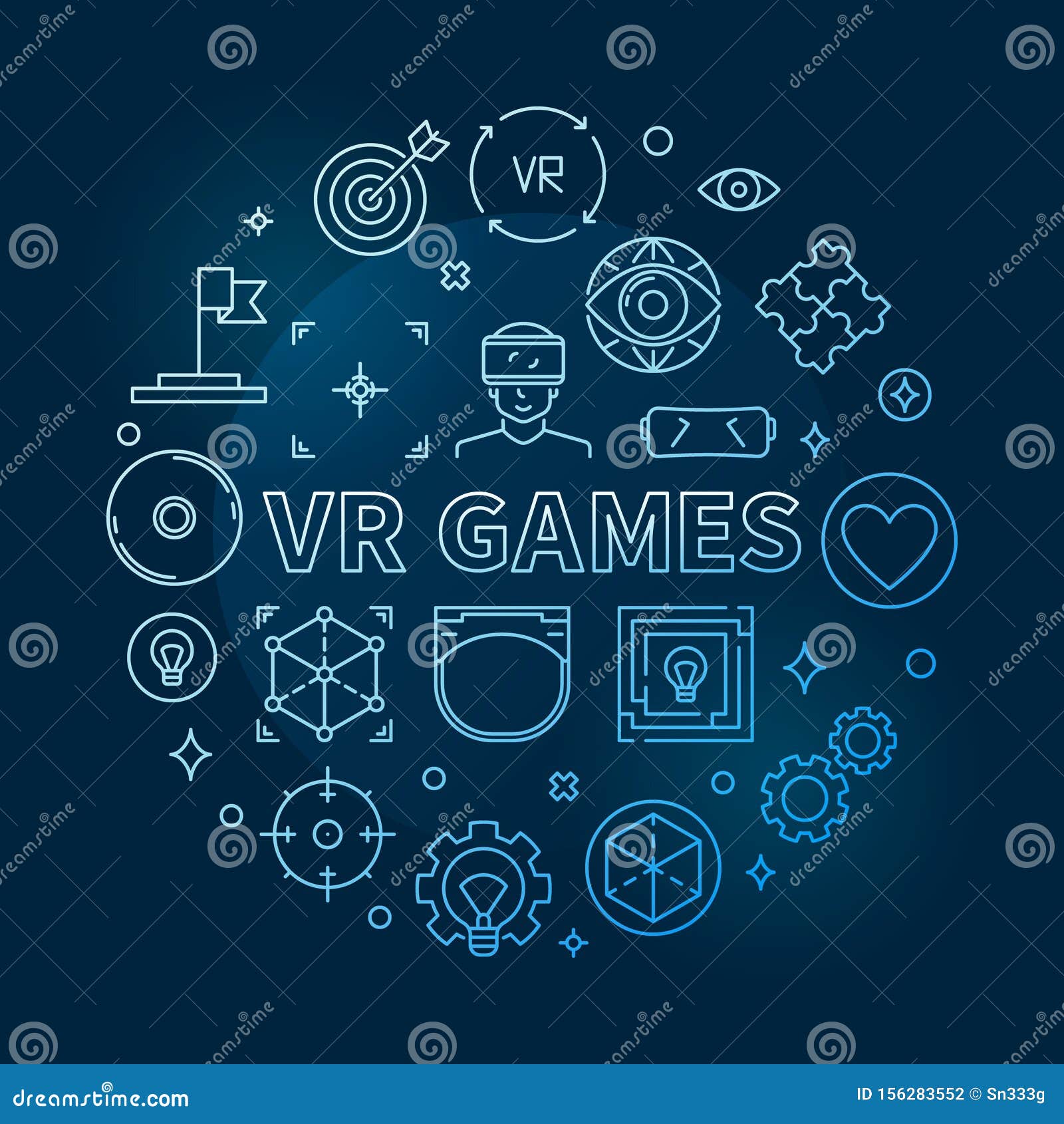 Vector VR Games Round Concept Blue Outline Illustration Stock Vector ...