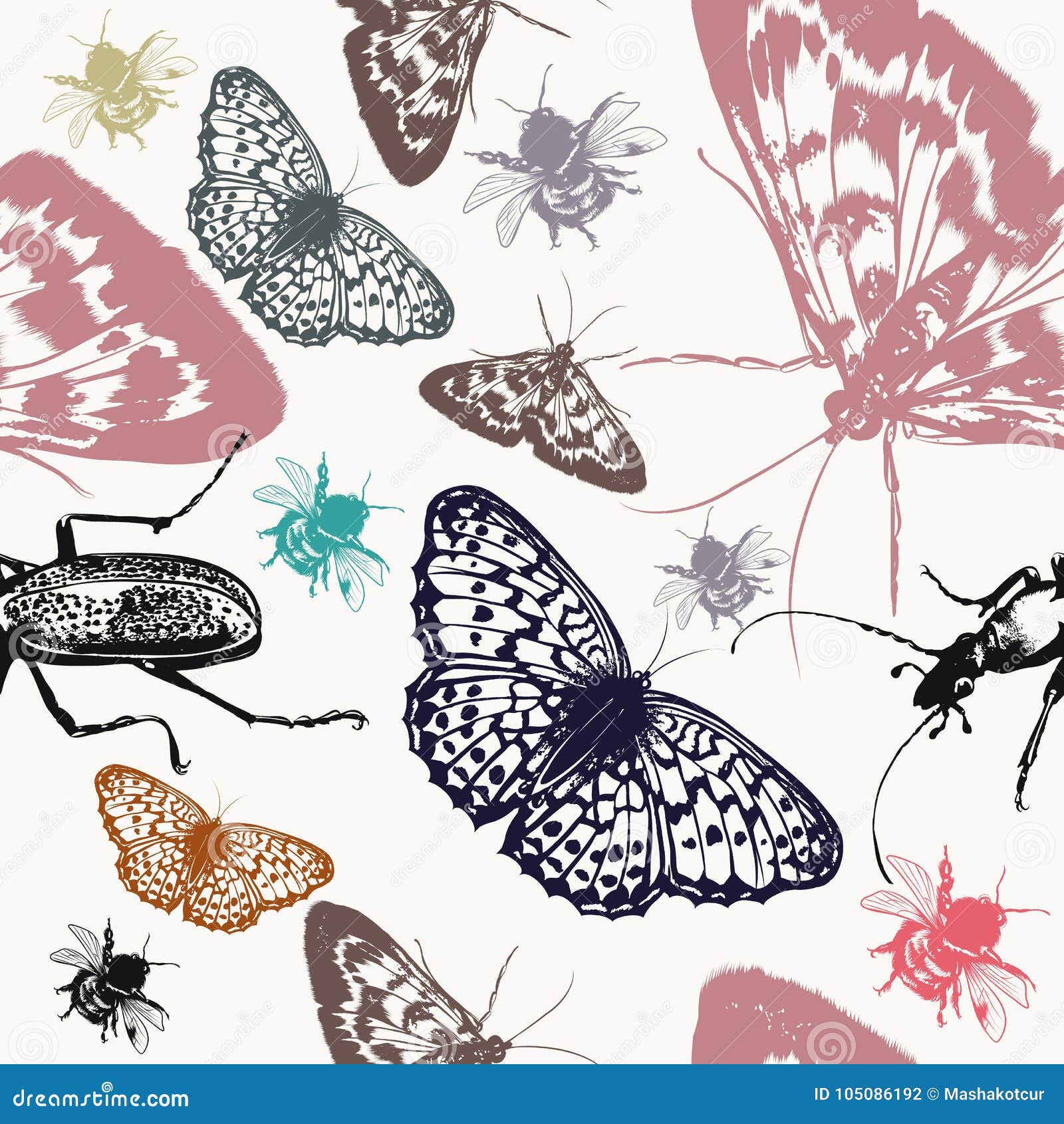 Vector Wallpaper Pattern with Detailed Insects Stock Vector ...