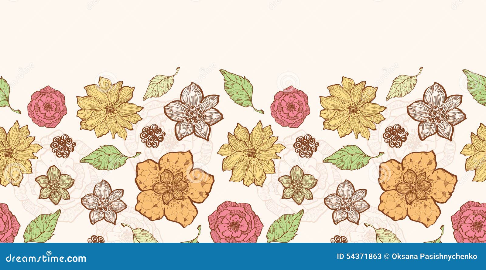 Vector Warm Fall Lineart Flowers Horizontal Border Stock Vector ...