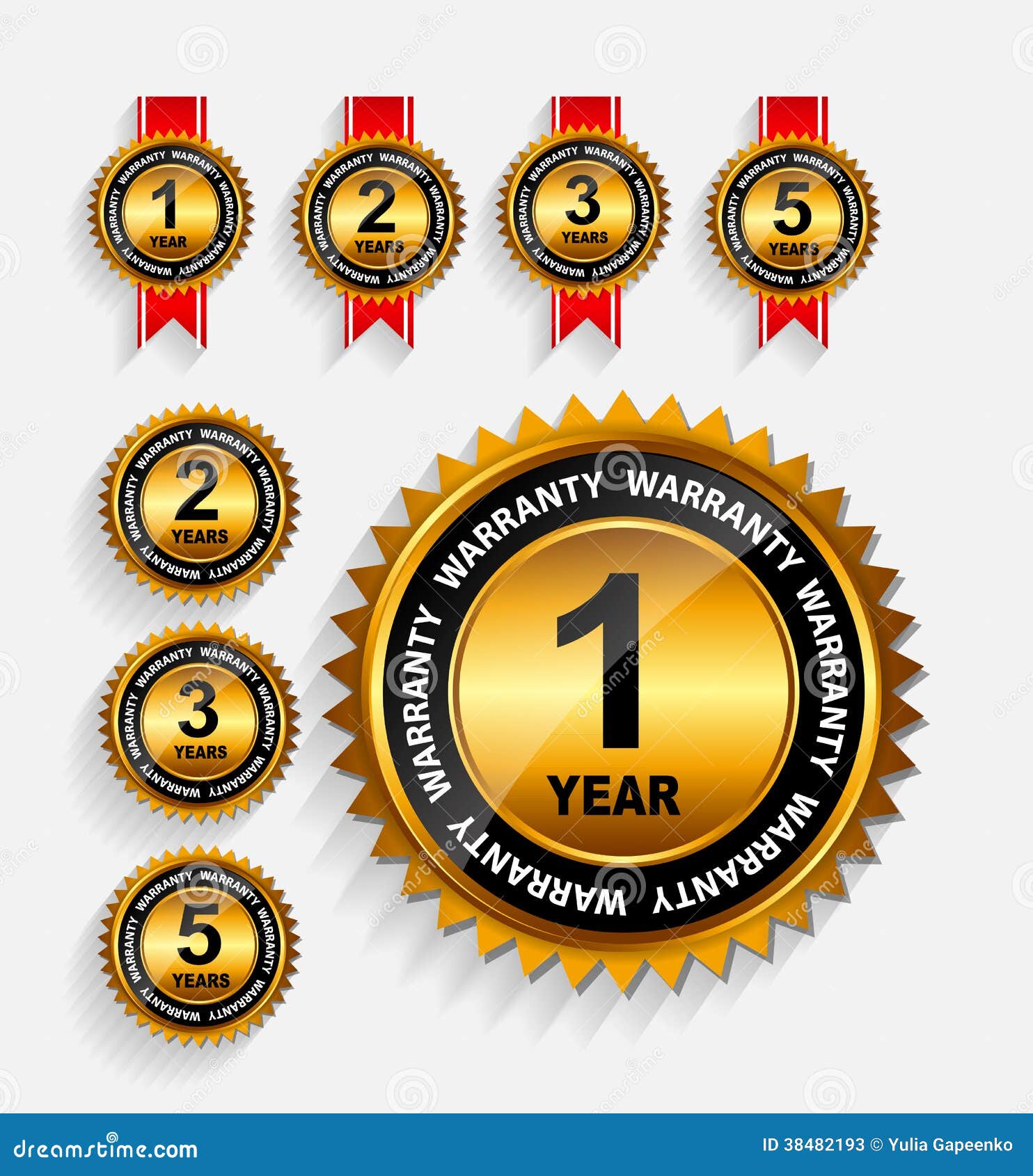 Vector Warranty Gold Label Set with Red Ribbon. Stock Vector ...