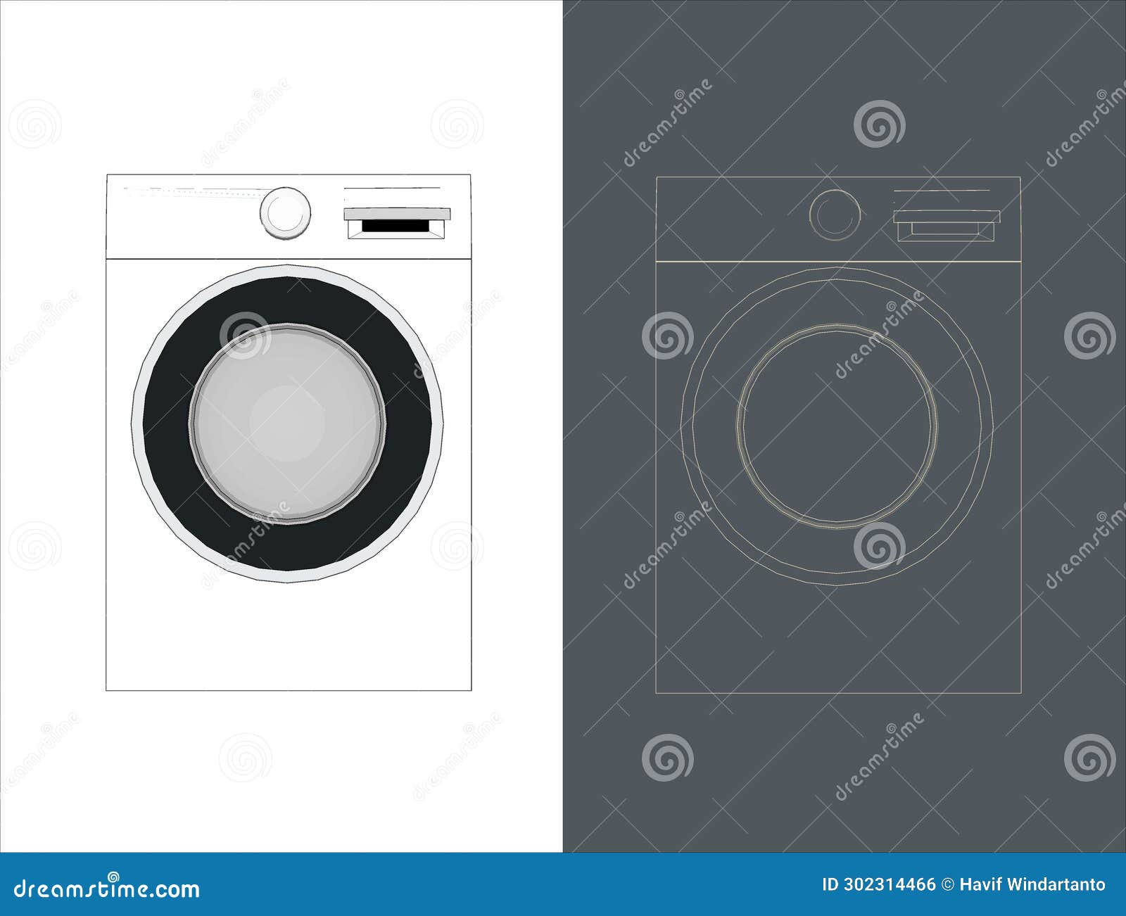 Vector Washing Machine Wireframe Blueprint Mockup Isolated on White ...