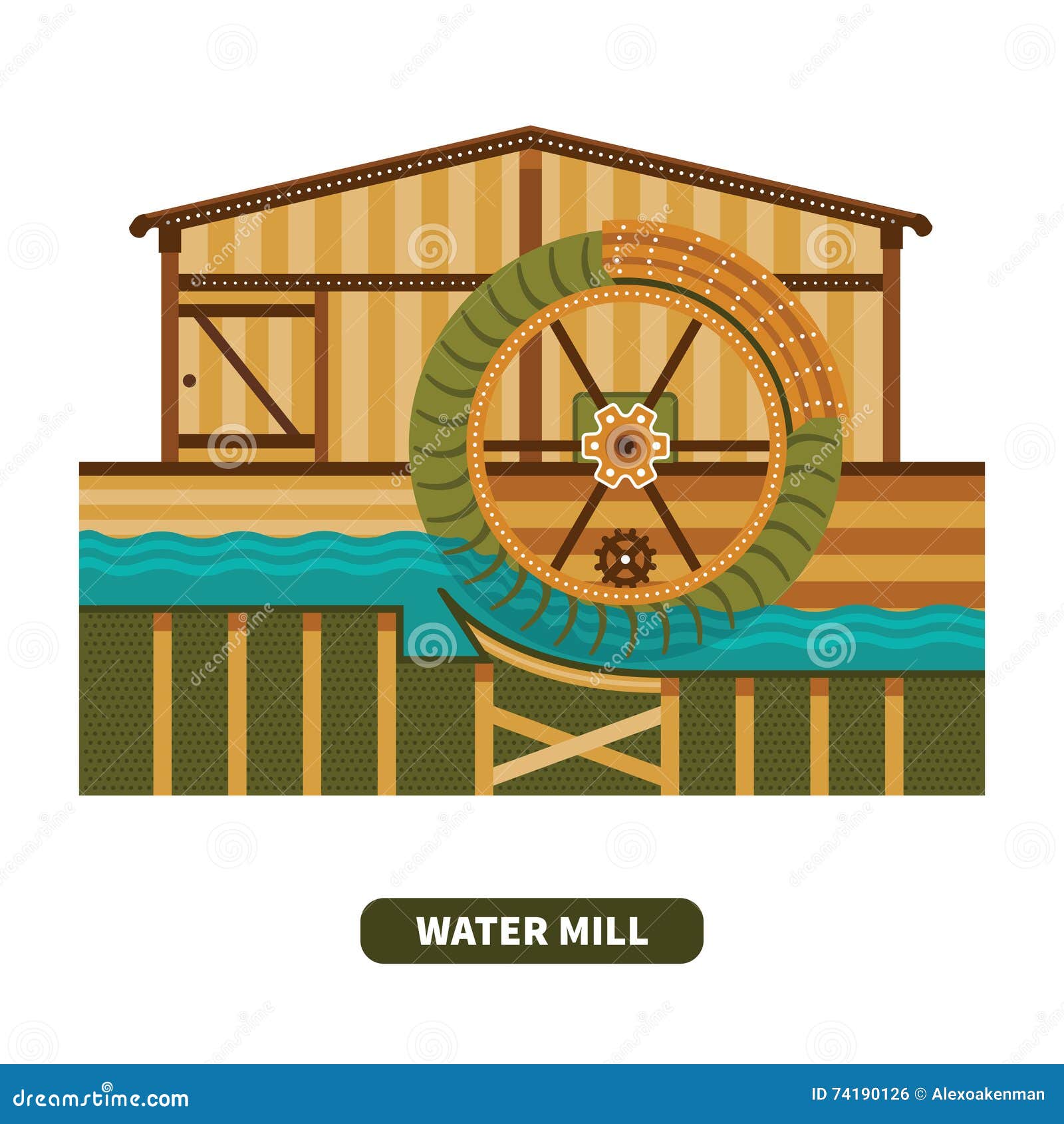 Vector Water Mill in Flat Style Stock Vector - Illustration of scheme ...