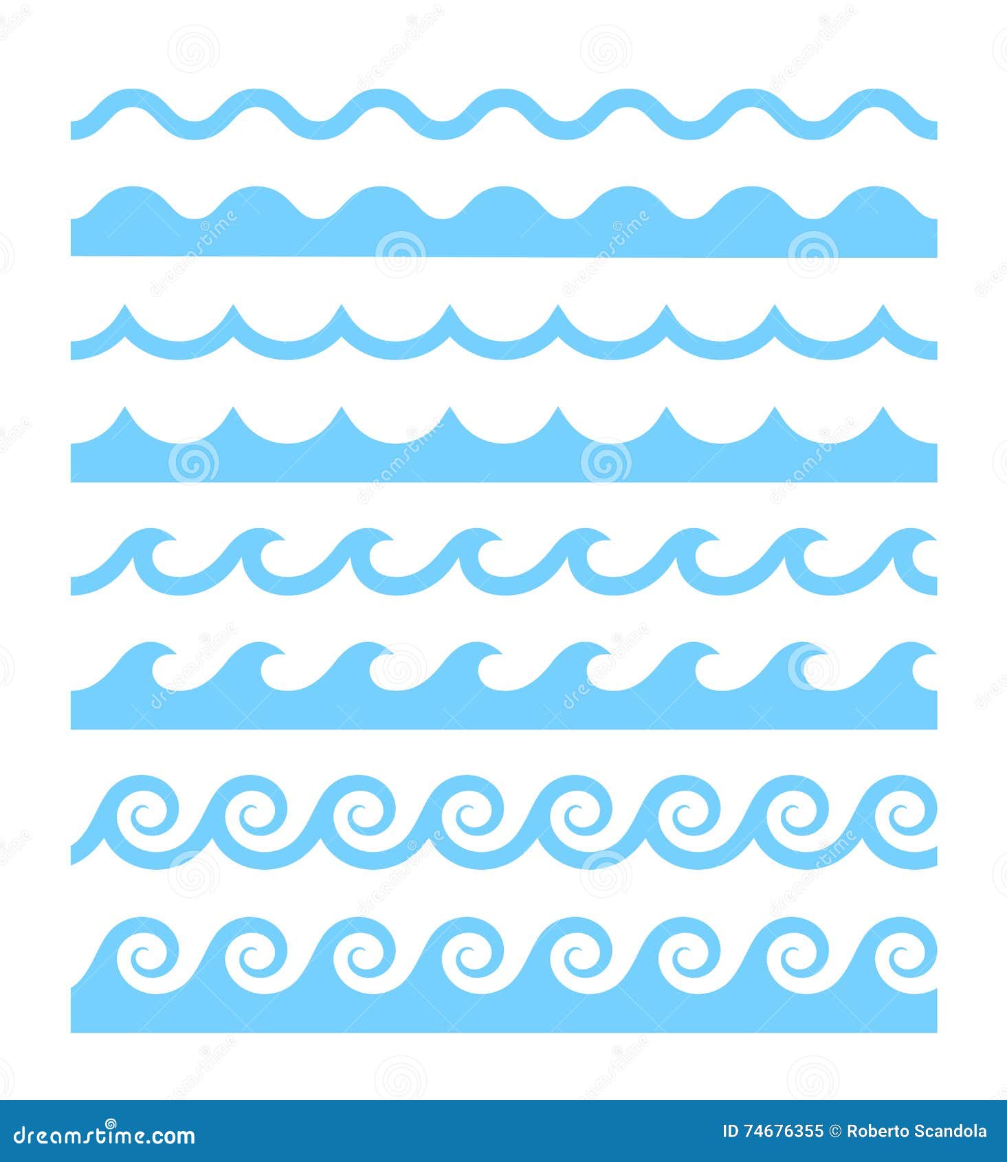 Vector Water Waves Patterns Stock Vector - Illustration of blue ...