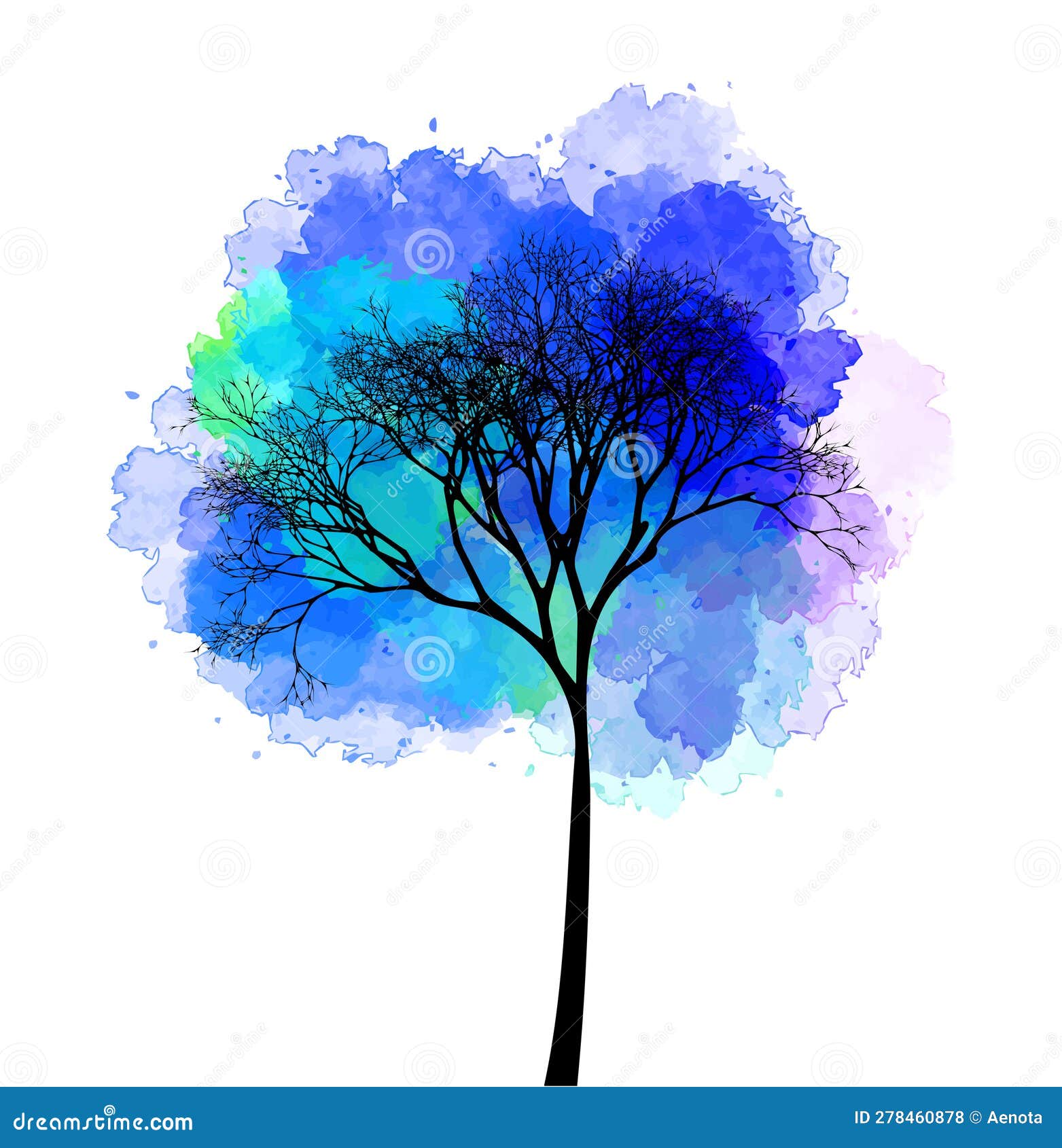 Vector Watercolor Blue Tree Illustration Stock Vector - Illustration of ...