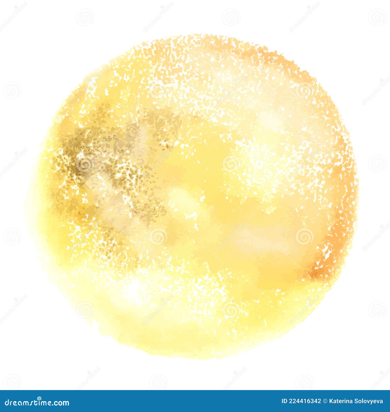 Vector and Watercolor Drawing of the Moon, an Abstract Golden Yellow ...