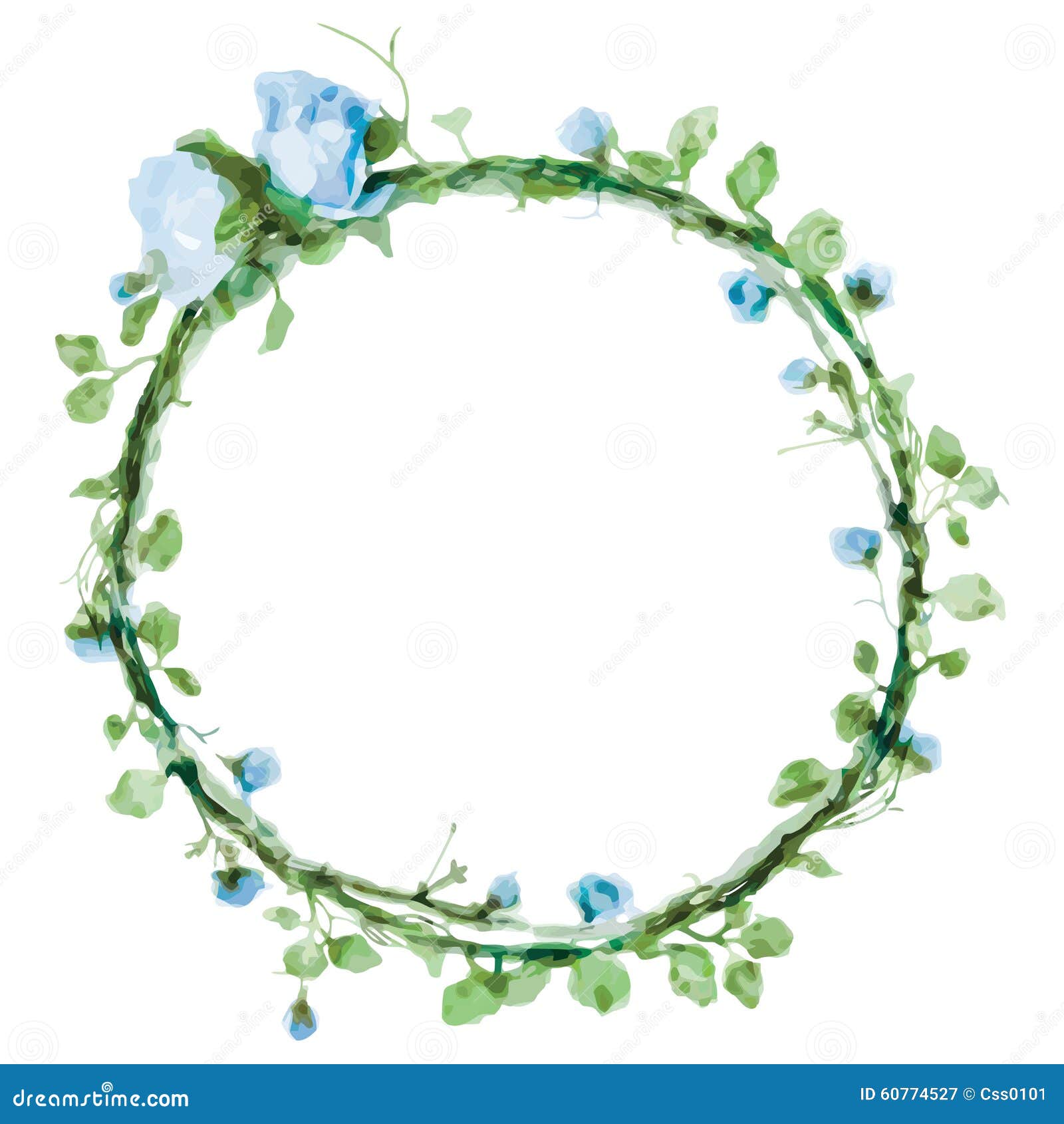 Vector Watercolor Round Frame with Roses and Foliage Elements. Hand ...