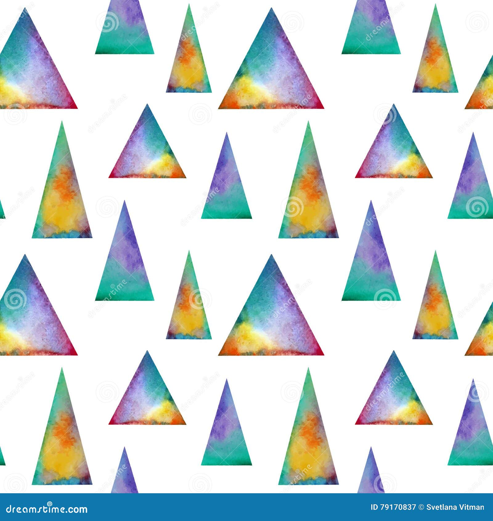 Vector Watercolor Seamless Pattern. with Colofrul Triangles on White ...