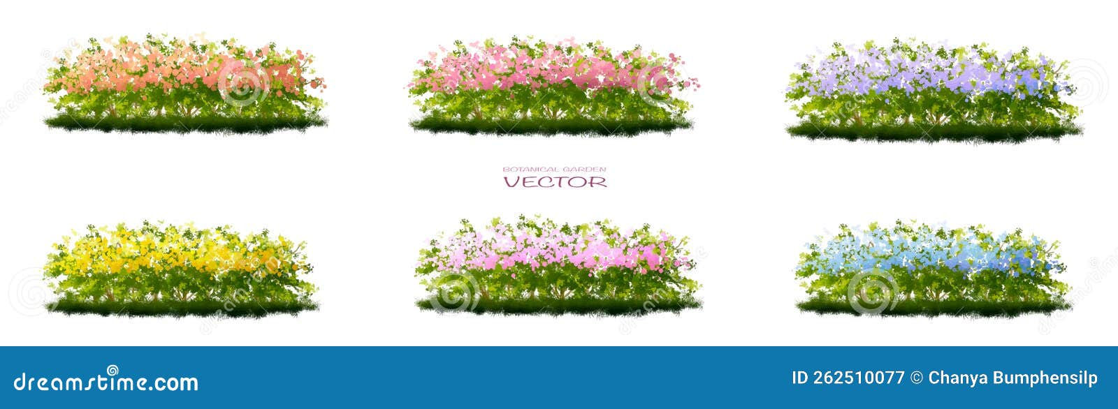 Vector Watercolor Set of Grass Tree Side View Isolated on White ...