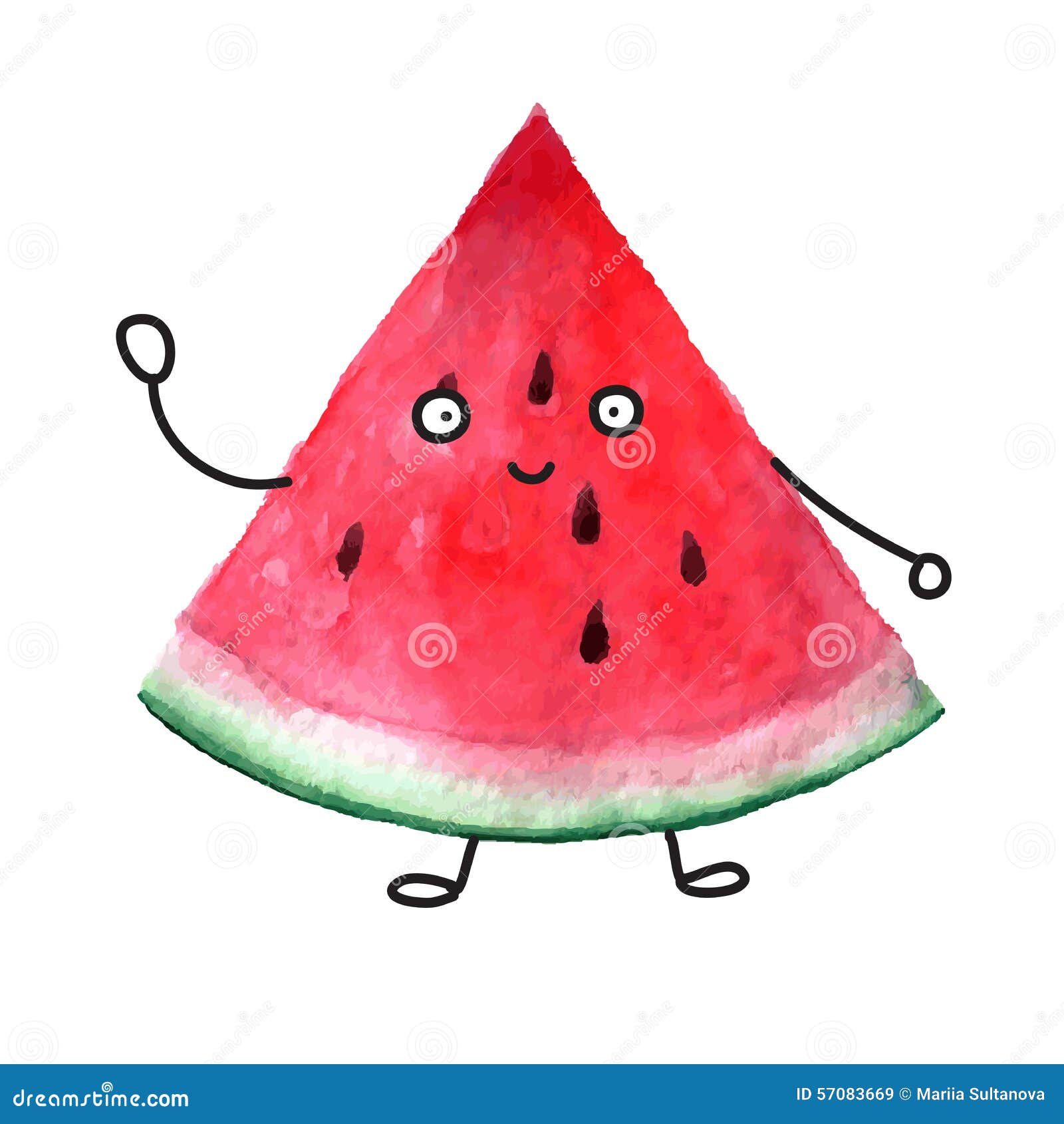 Vector Watercolor Super Friendly Watermelon. Character Design Stock ...