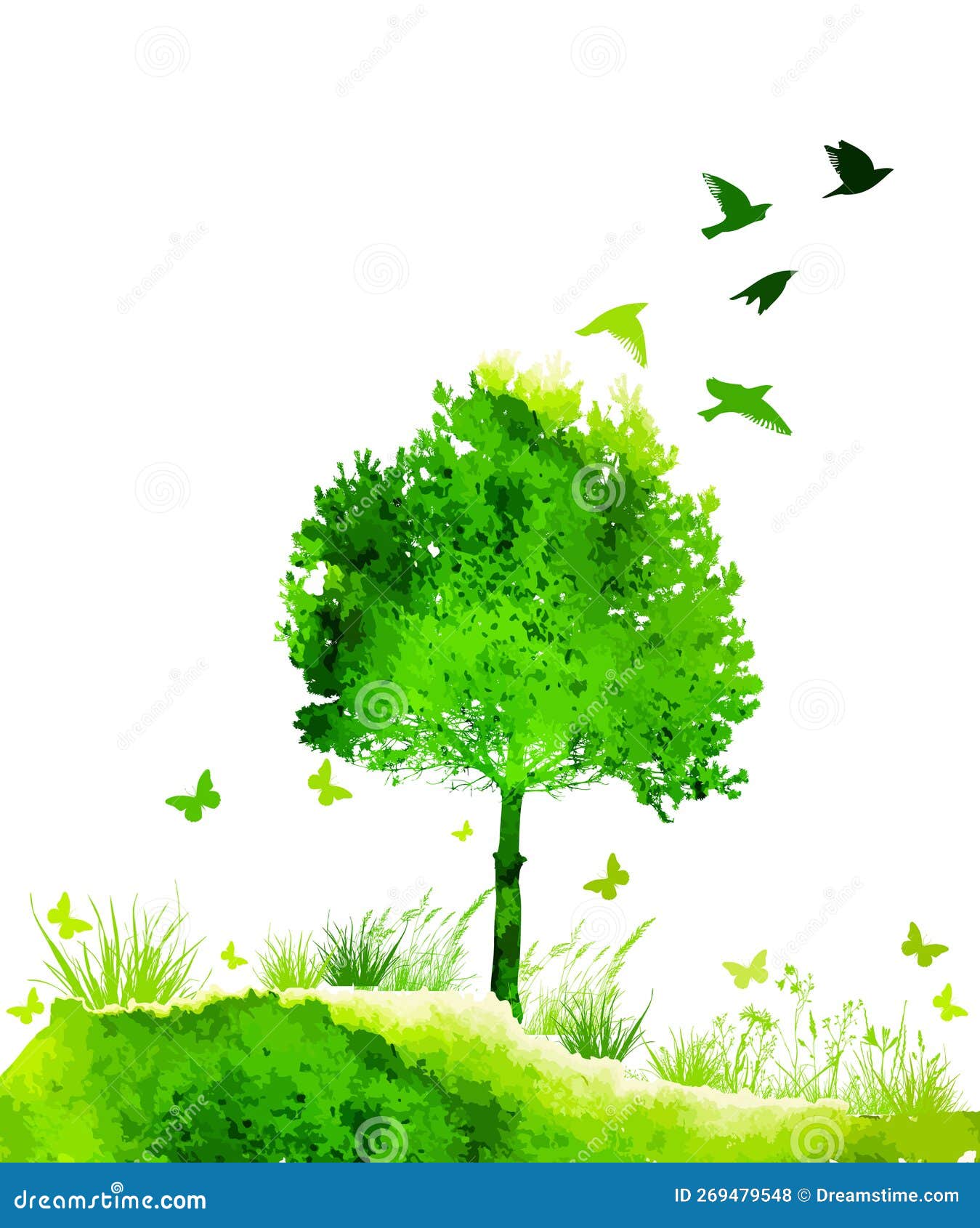 Green Watercolor Tree. Hello Spring. Vector Illustration Stock Vector ...