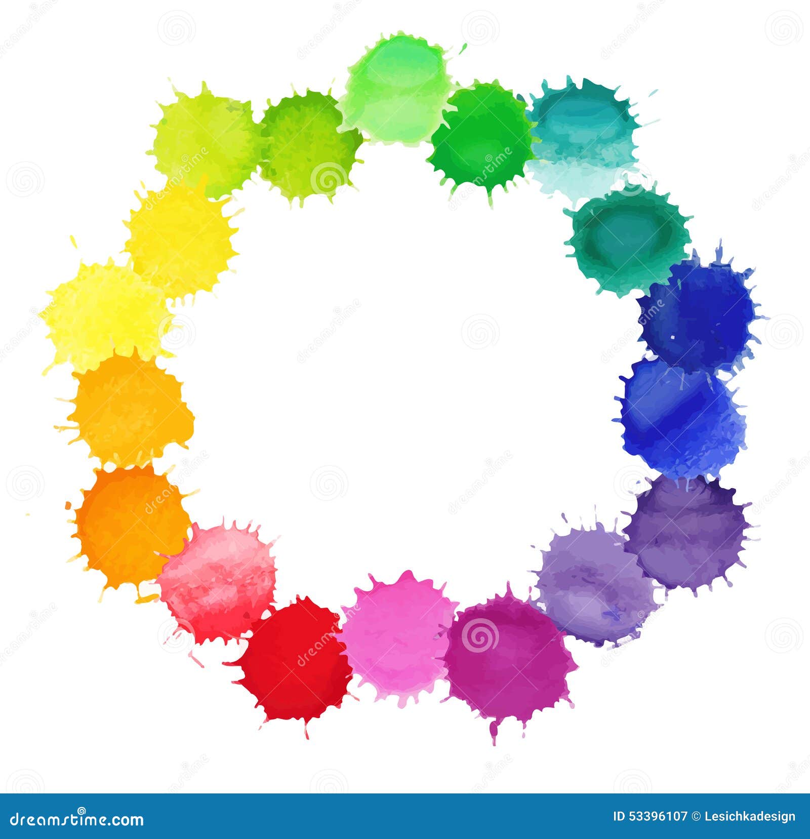 Vector Watercolor Wreath With Colorful Rainbow Blobs Stock Vector