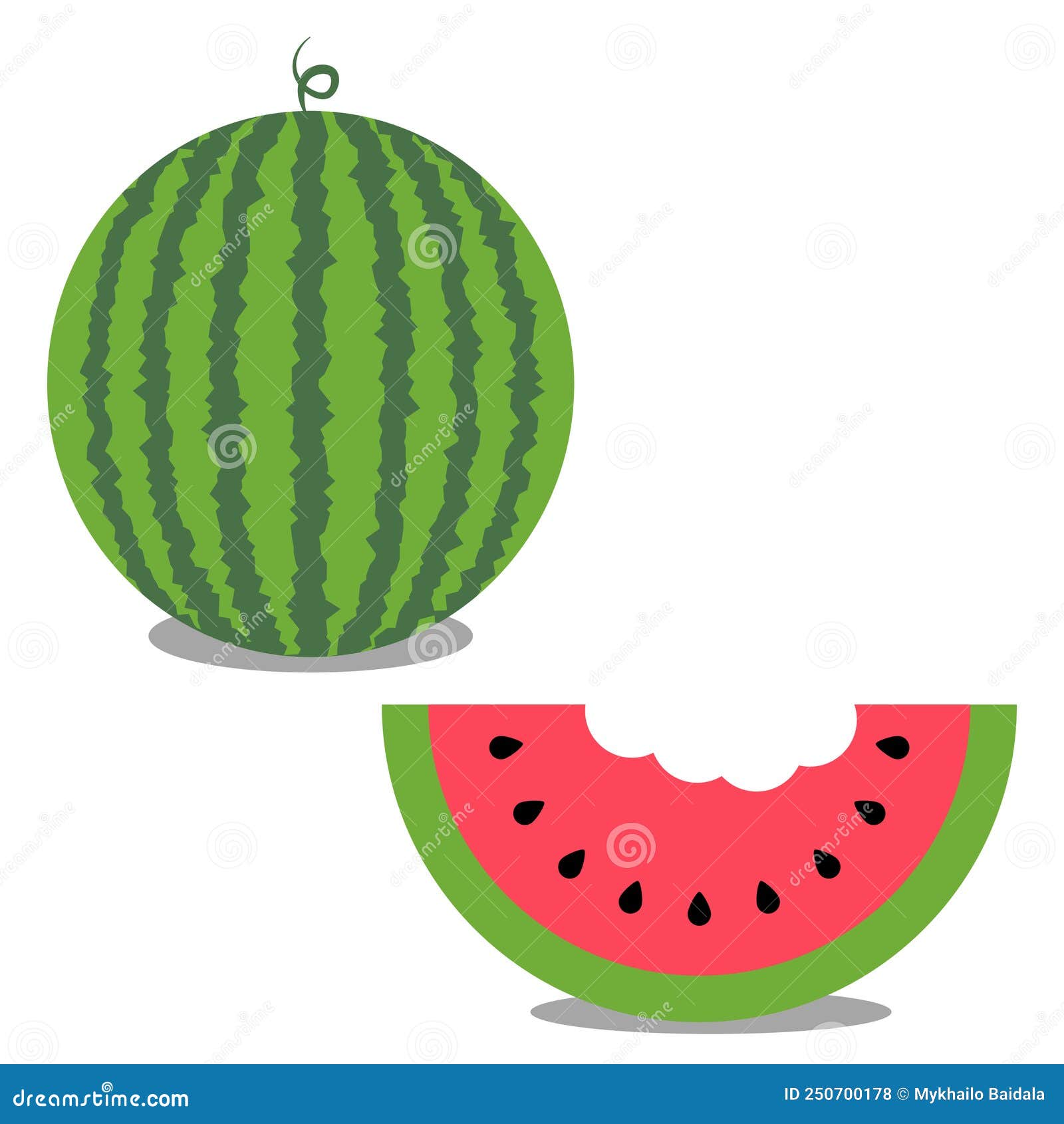 Watermelon With Bites Mark Isolated On White Background. Watercolor ...