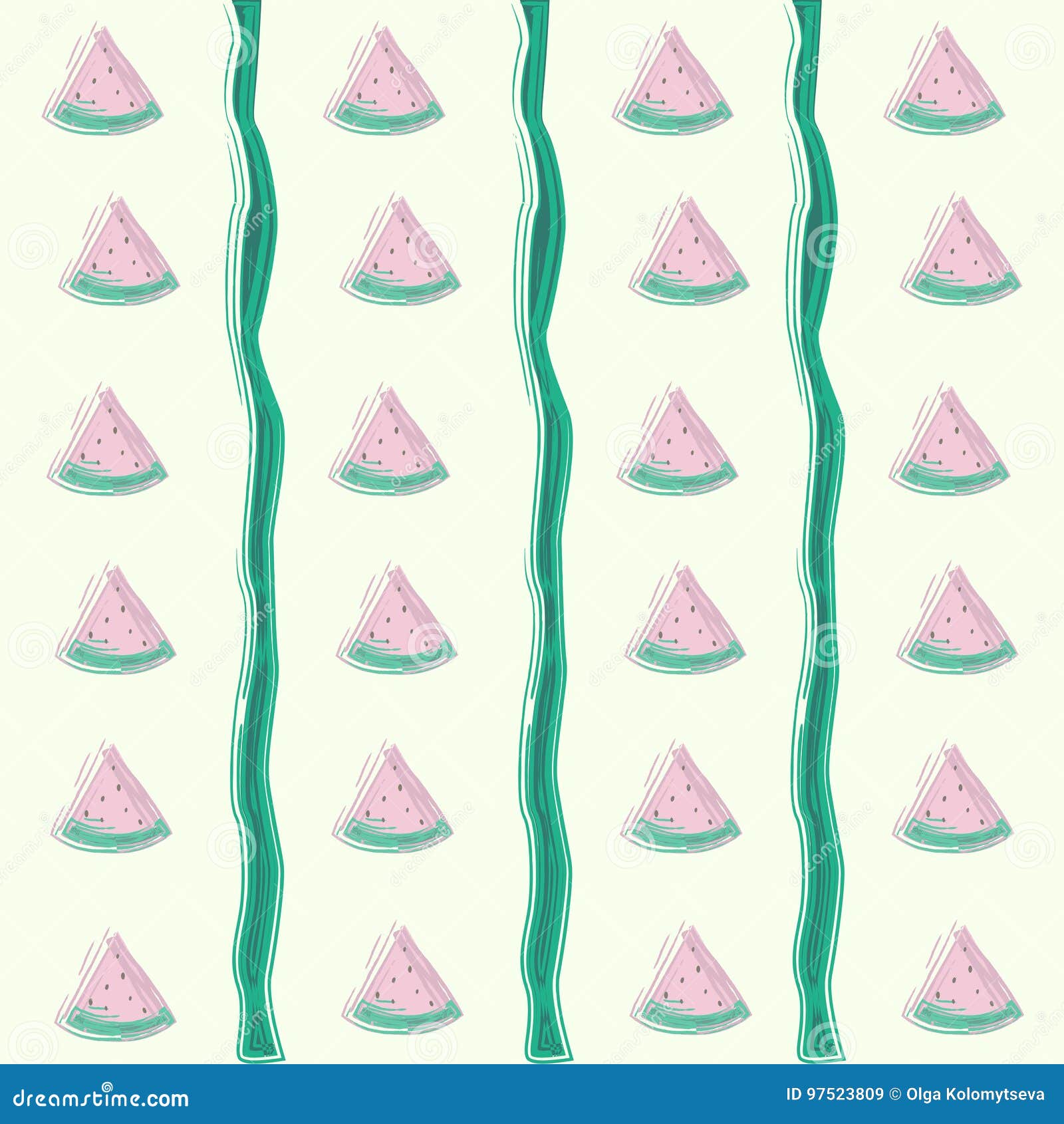 Vector Watermelon Texture on Green Background. Cute Seamless Vector ...