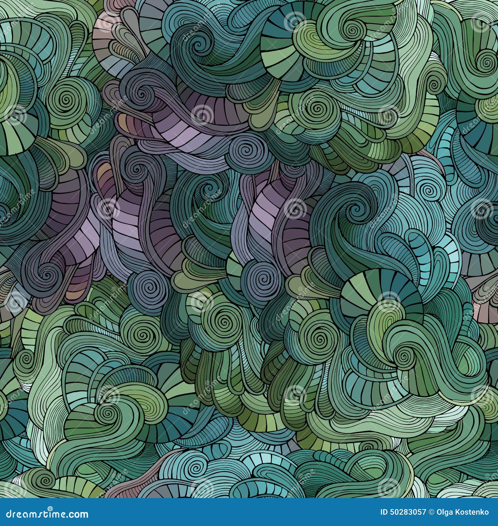 Vector Waves Decorative Doodles Seamless Pattern Stock Vector ...