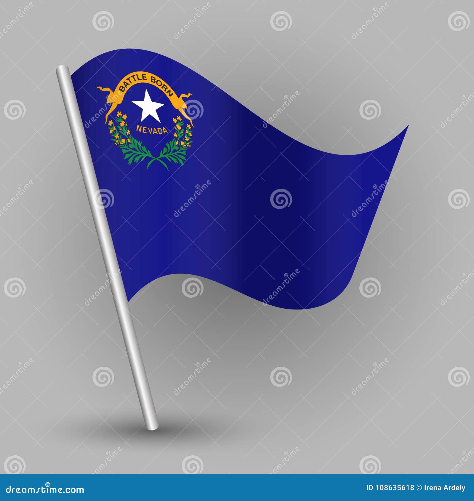 Vector Waving Simple Triangle American State Flag on Slanted Silver ...