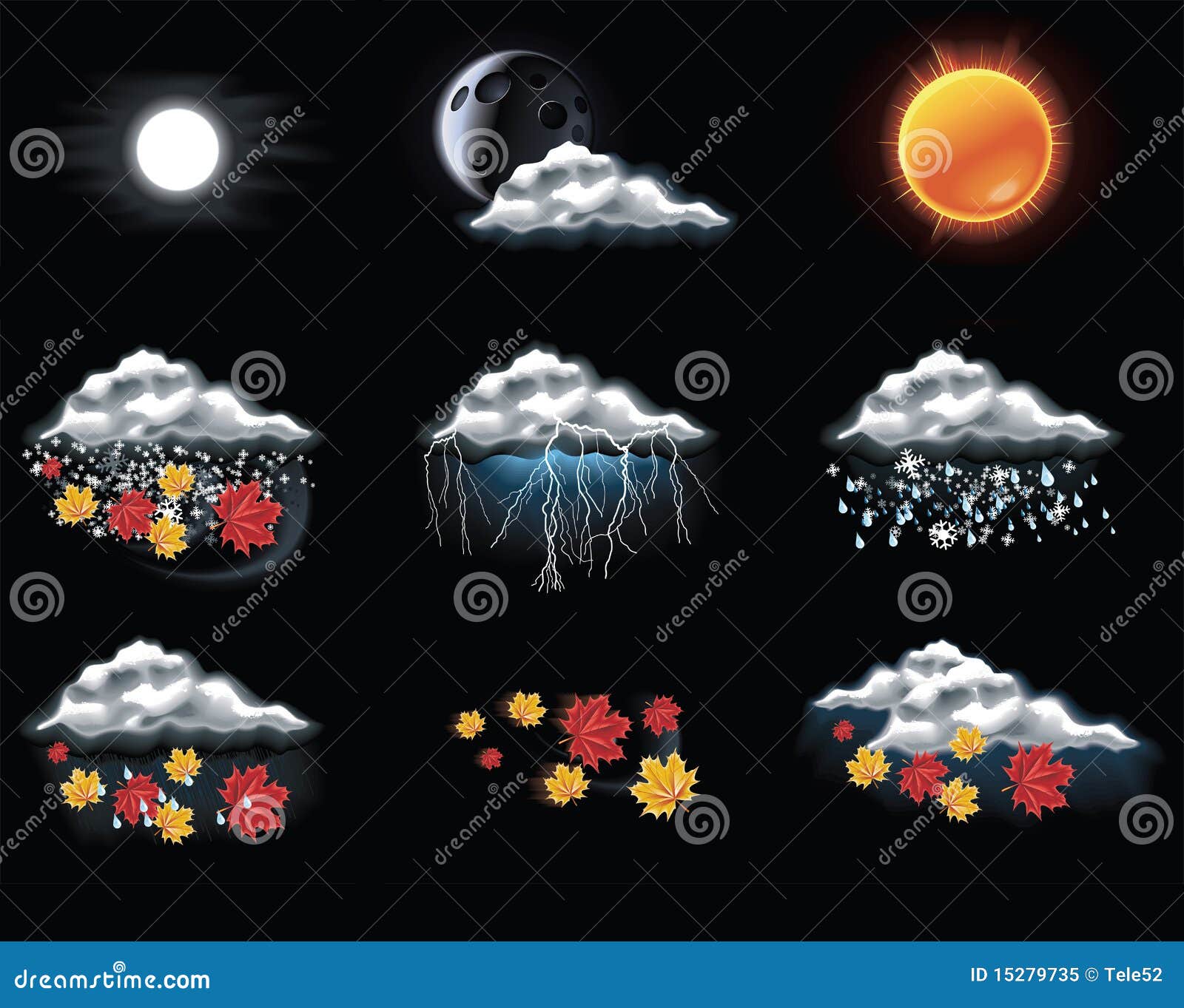Weather Forecast Meteo Icon Vector With Thunderstorm Rain Meteorology ...