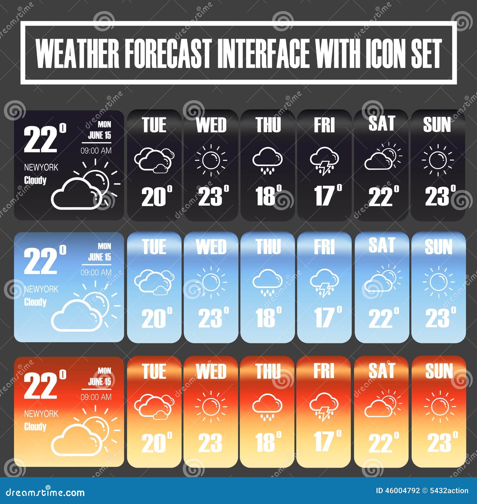Vector of Weather Forecast Interface Icon Set.Illustration Stock ...