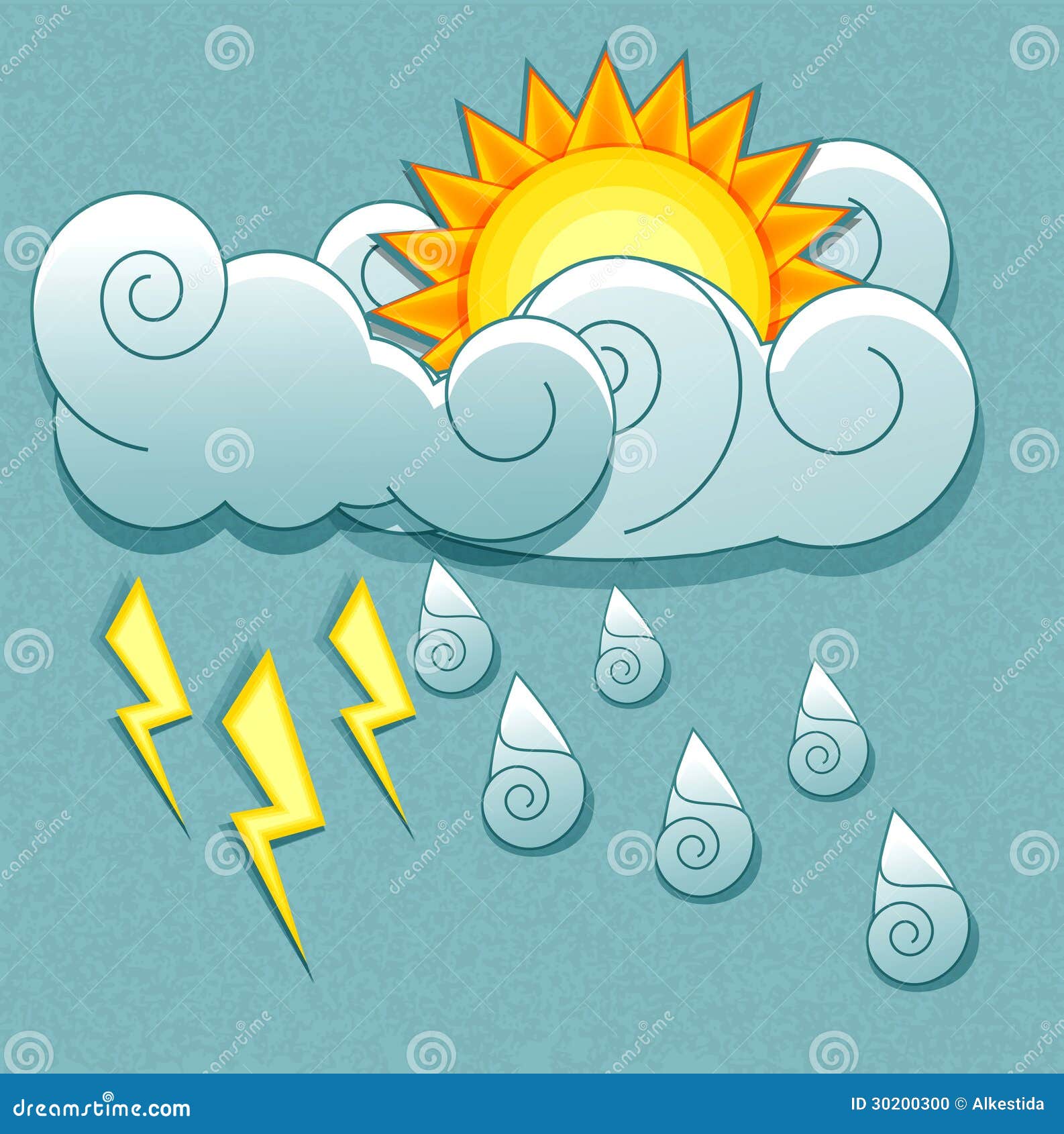 Vector Weather Icons in Retro Style. Sun Behind Th Stock Vector ...
