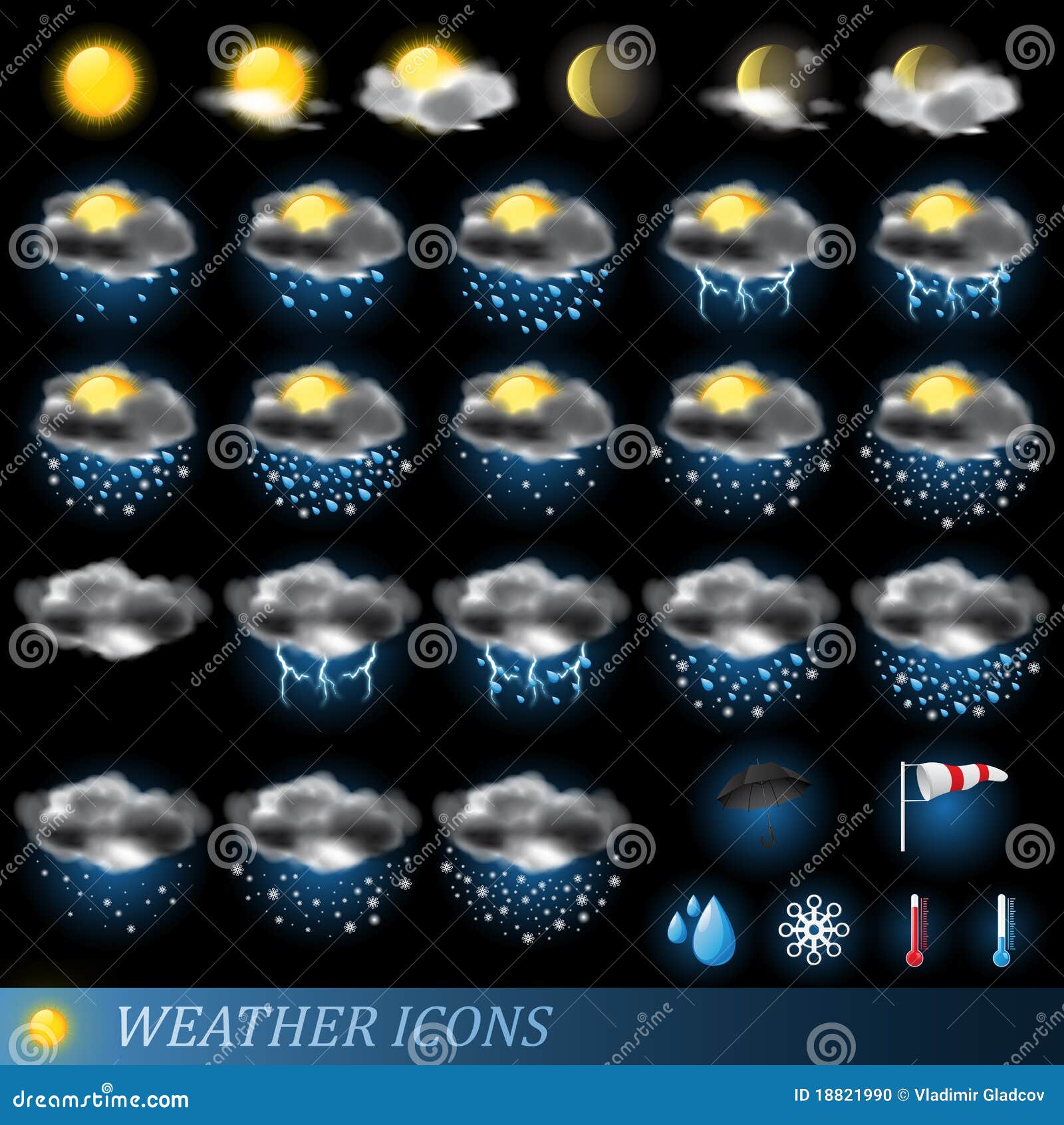Vector weather icons set stock vector. Illustration of season - 18821990