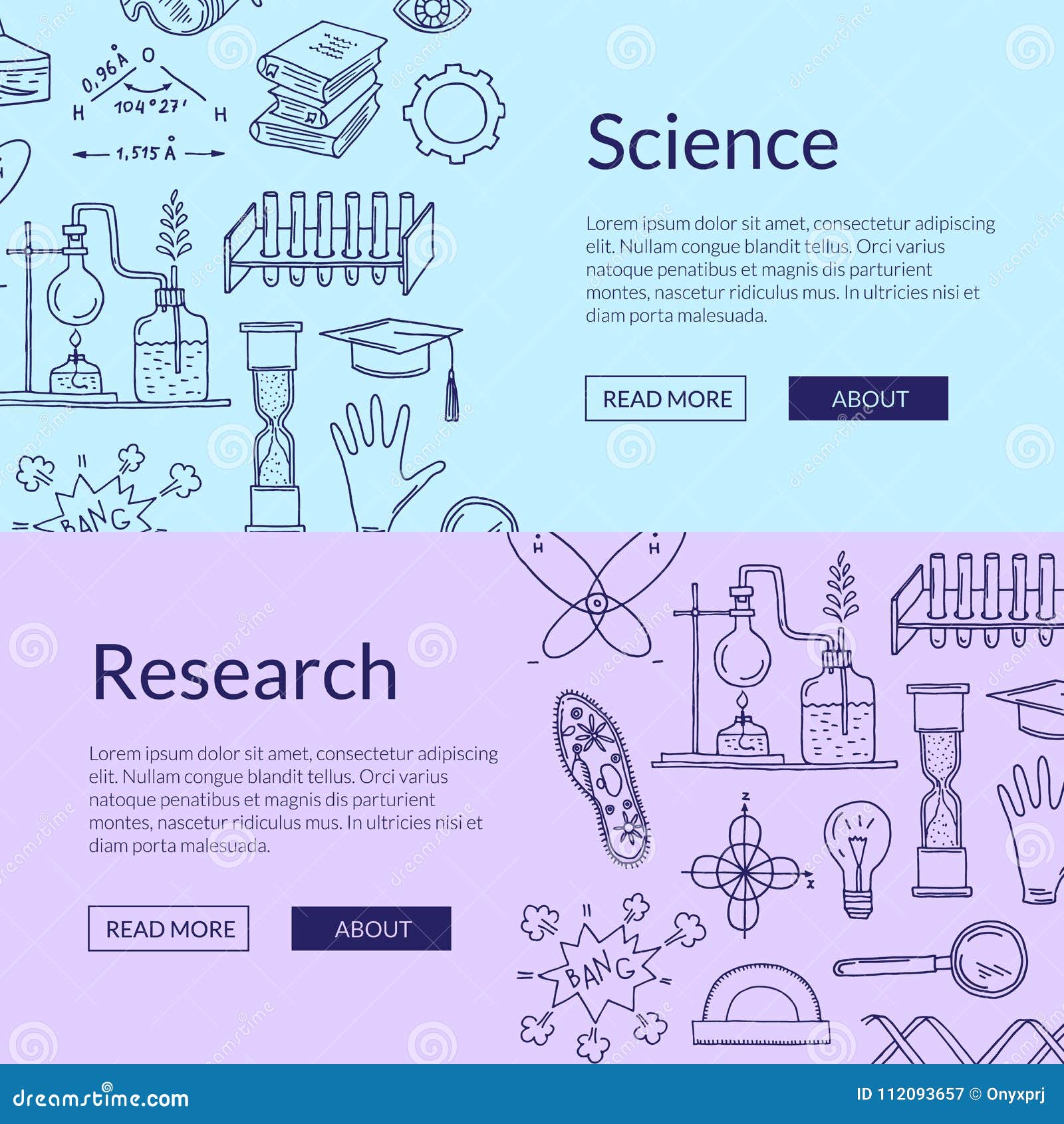 Vector Web Banner Templates with Hand Drawn Science Elements Stock ...
