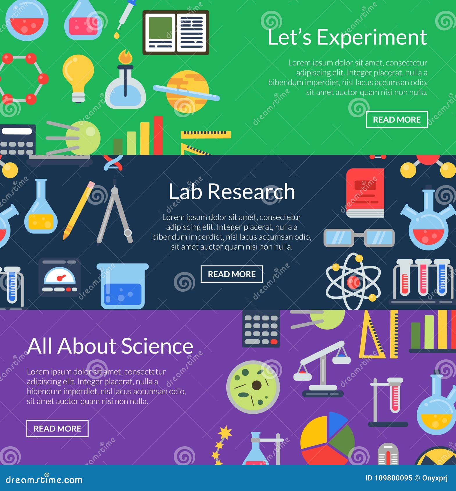 Vector Web Banner Templates with Flat Style Science Icons Stock Vector ...