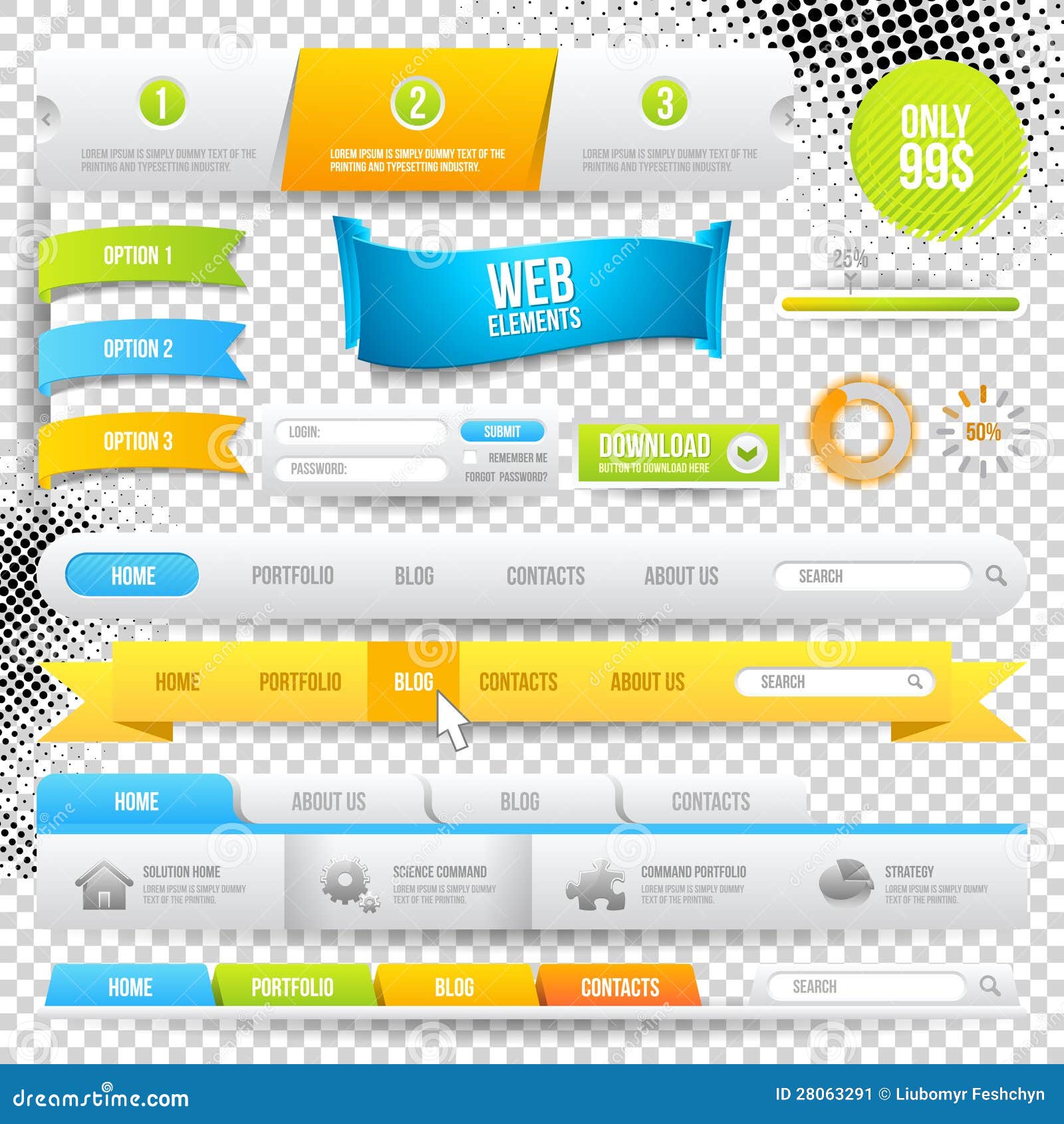 Vector Web Elements, Buttons and Labels Stock Vector - Illustration of ...
