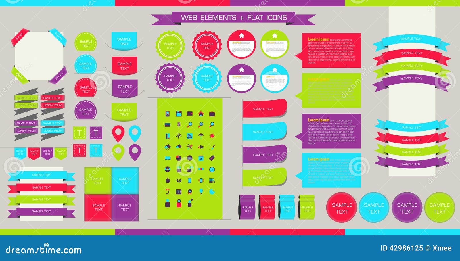 Vector Web Elements, Buttons and Labels. Site Navigation,Flat Icons ...
