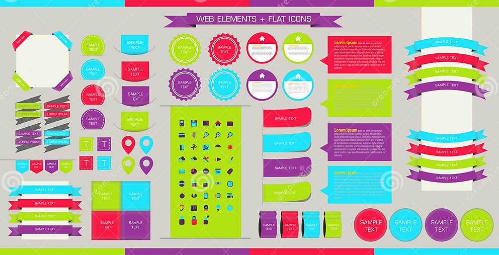 Vector Web Elements, Buttons and Labels. Site Navigation,Flat Icons ...