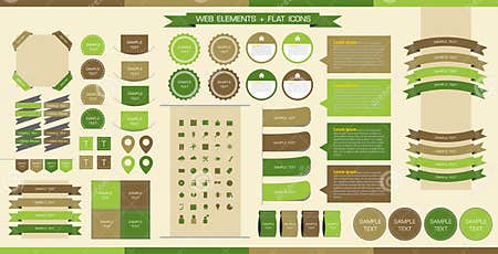Vector Web Elements, Buttons and Labels. Site Navigation,Flat Icons ...