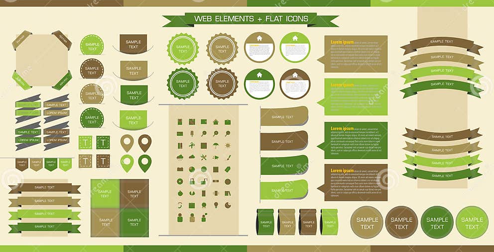 Vector Web Elements, Buttons and Labels. Site Navigation,Flat Icons ...