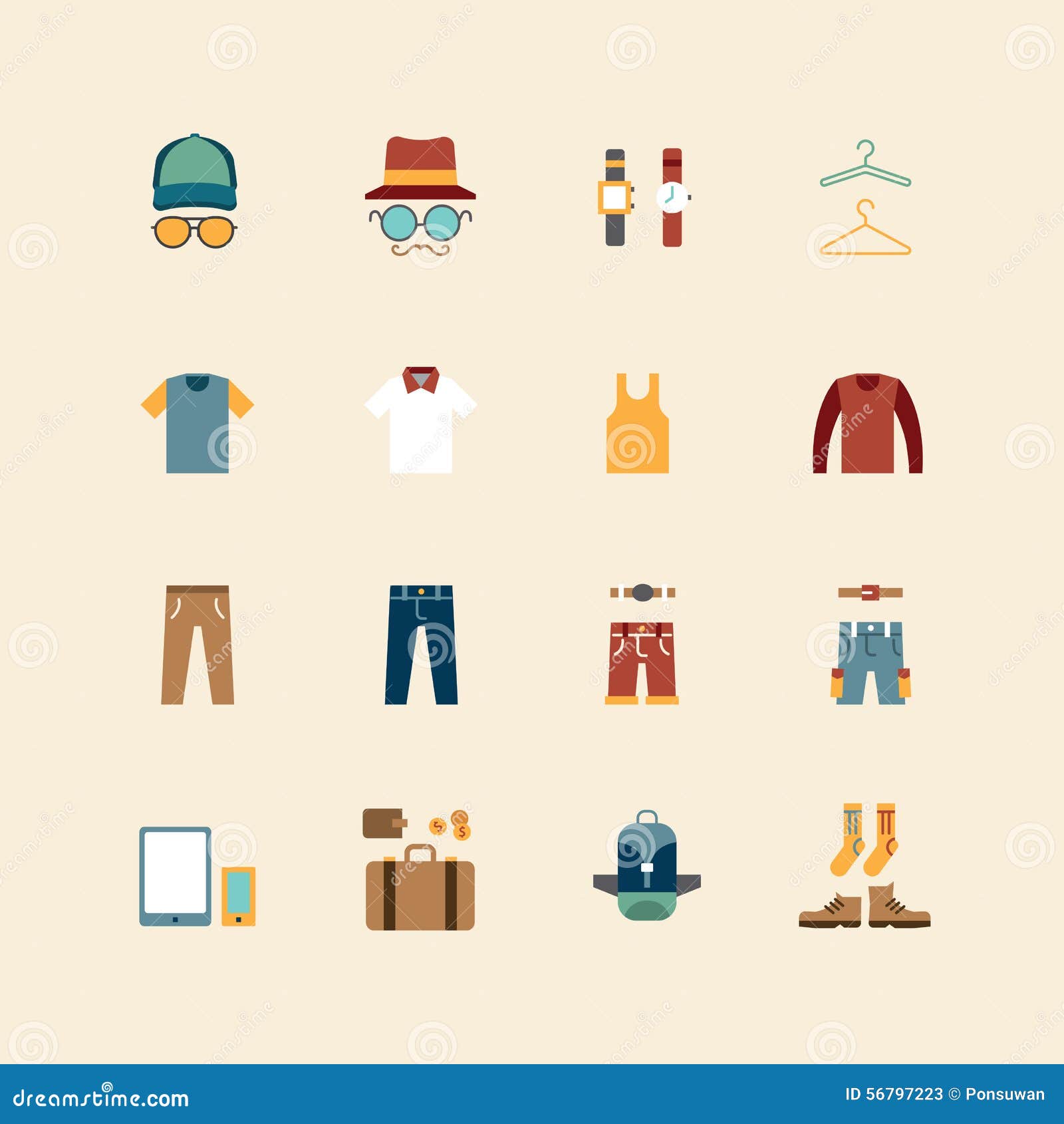 Vector Web Flat Icons Set - Man Clothing Store Collection of Obj Stock ...