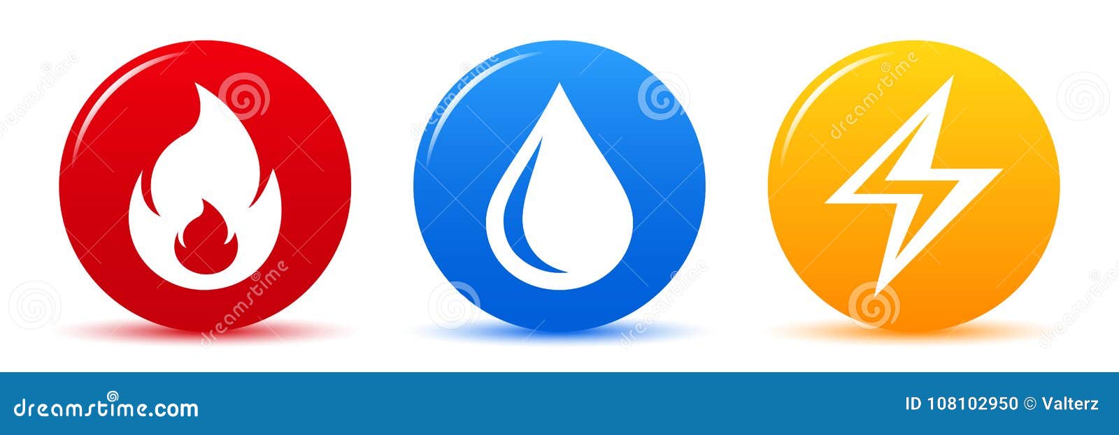 Vector Web Icons Fire, Water, Electricity Isolated on White Stock ...