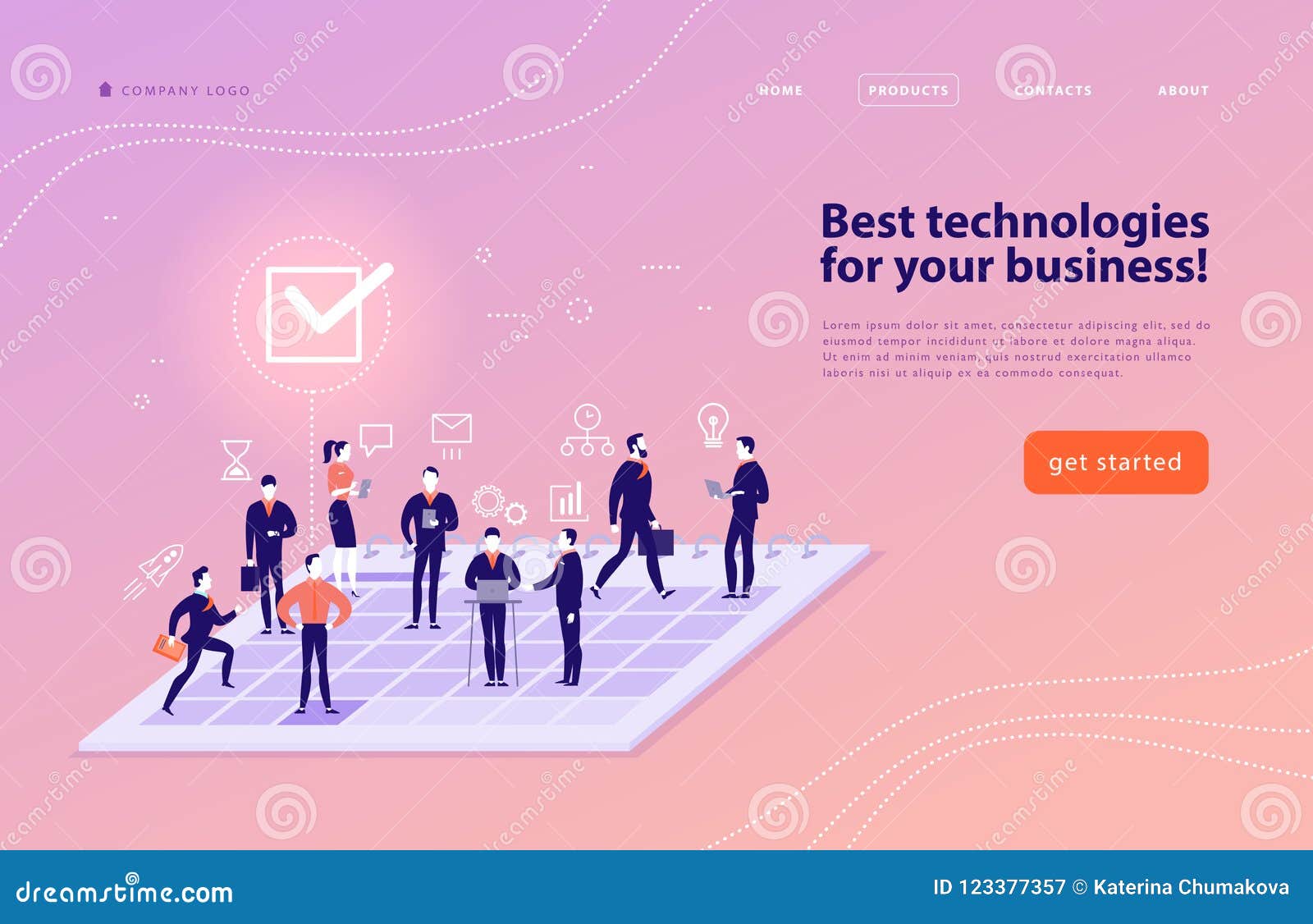 Vector Web Page Design Template for Complex Business Solutions, Project ...