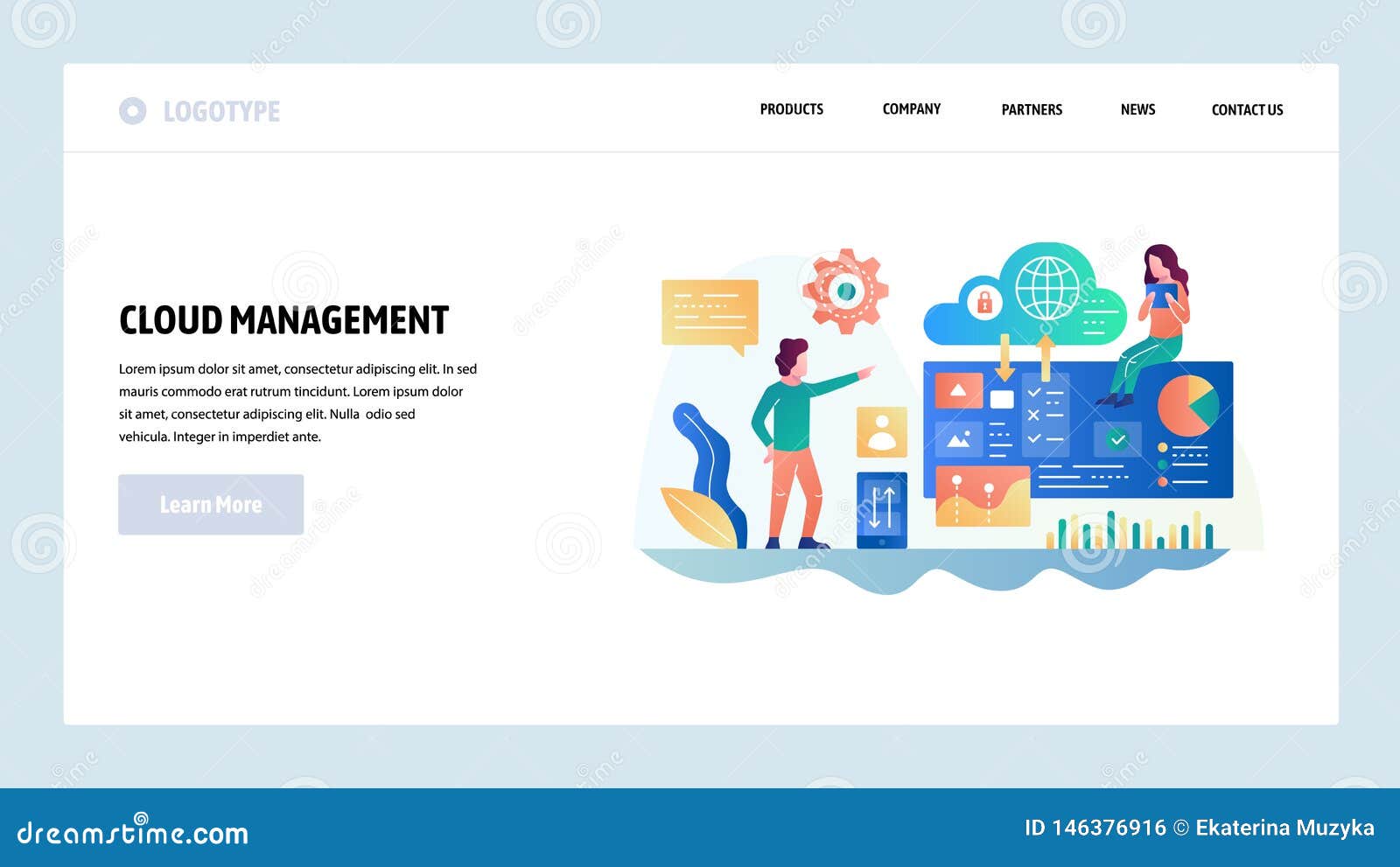 Vector Web Site Design Template. Cloud Computing Technology And Secure Storage. Cloud Management ...