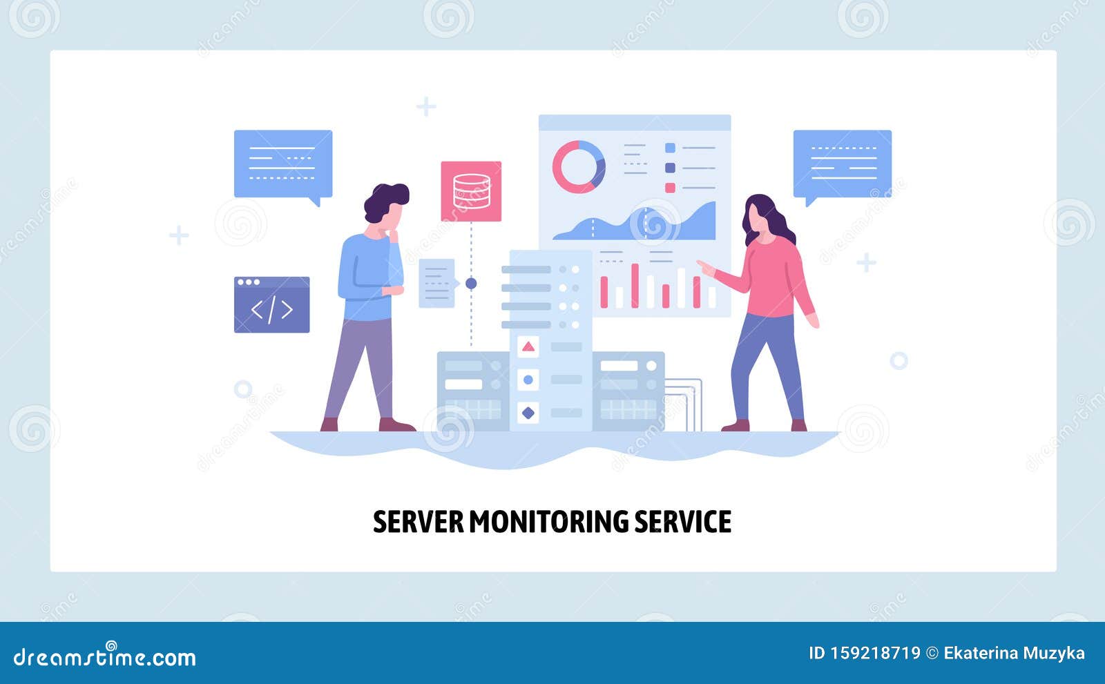 Vector Web Site Design Template. Data Center Server Monitoring System ...