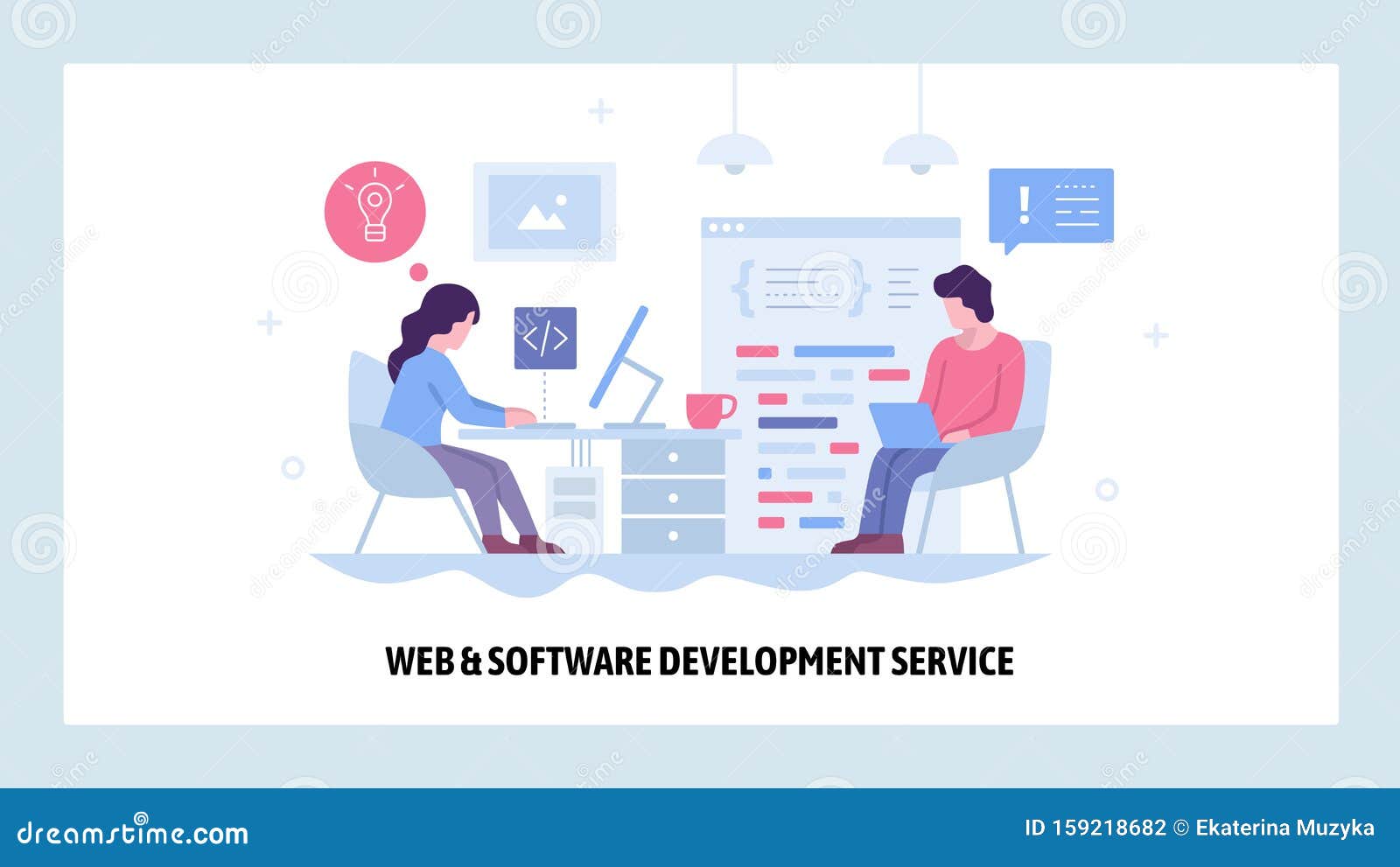 Vector Web Site Design Template. Software Project Development. Team of ...