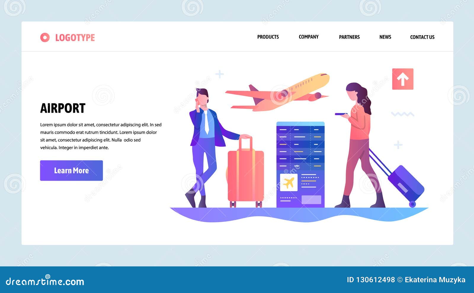 Vector Web Site Gradient Design Template. Airport Terminal and ...