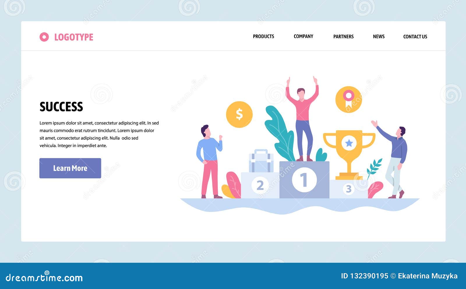 Vector Web Site Gradient Design Template. Business Success, Winner on ...